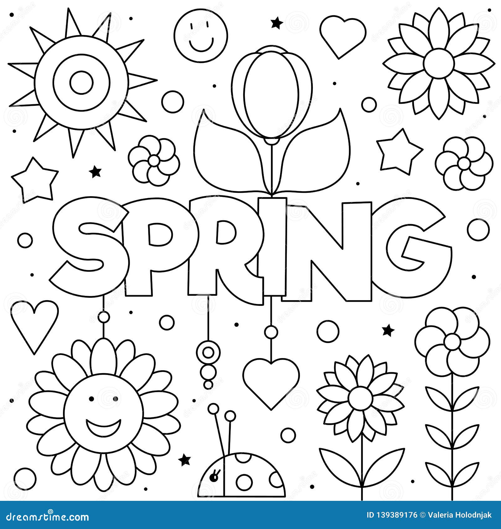 Coloring Page. Vector Illustration of Flowers. Spring. Stock Vector ...