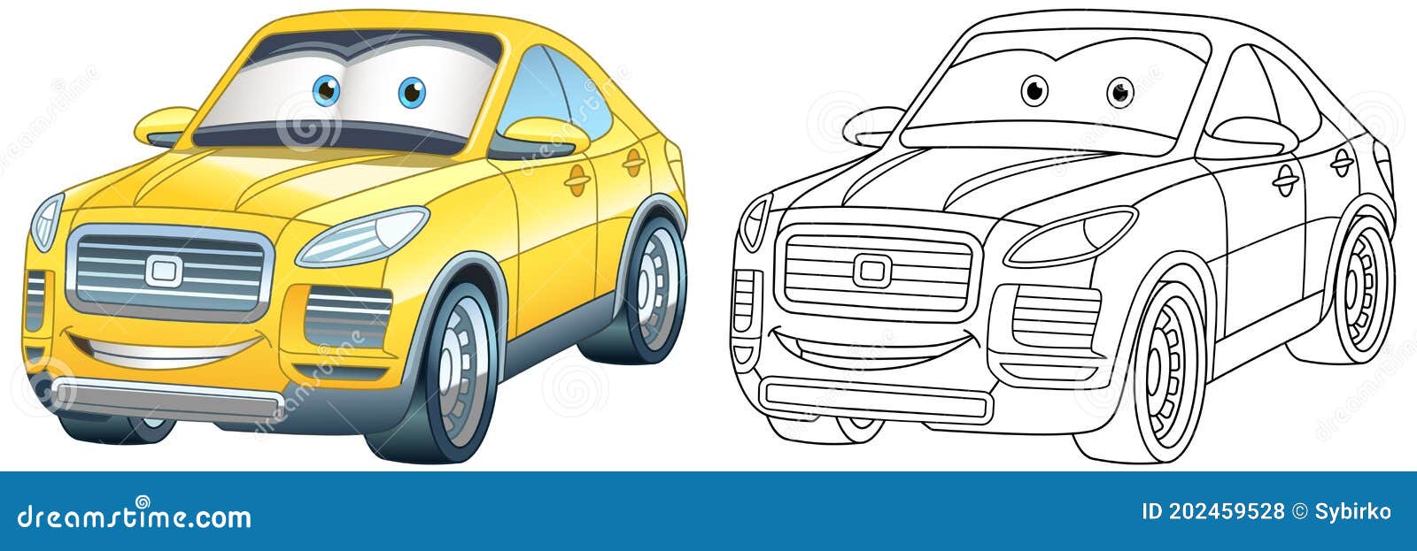 Coloring Page with Yellow Car Stock Vector - Illustration of electric ...