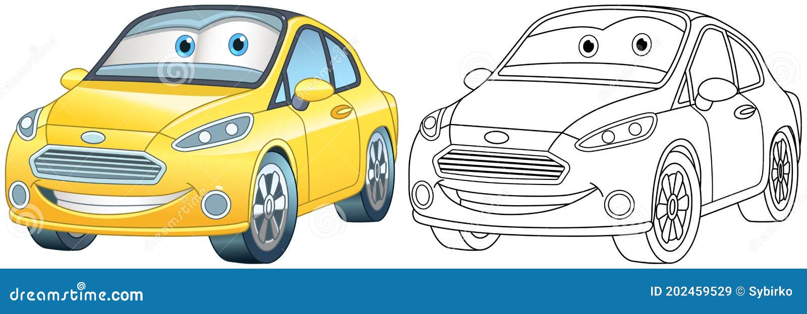 Coloring Page with Yellow Car Stock Vector - Illustration of clip ...