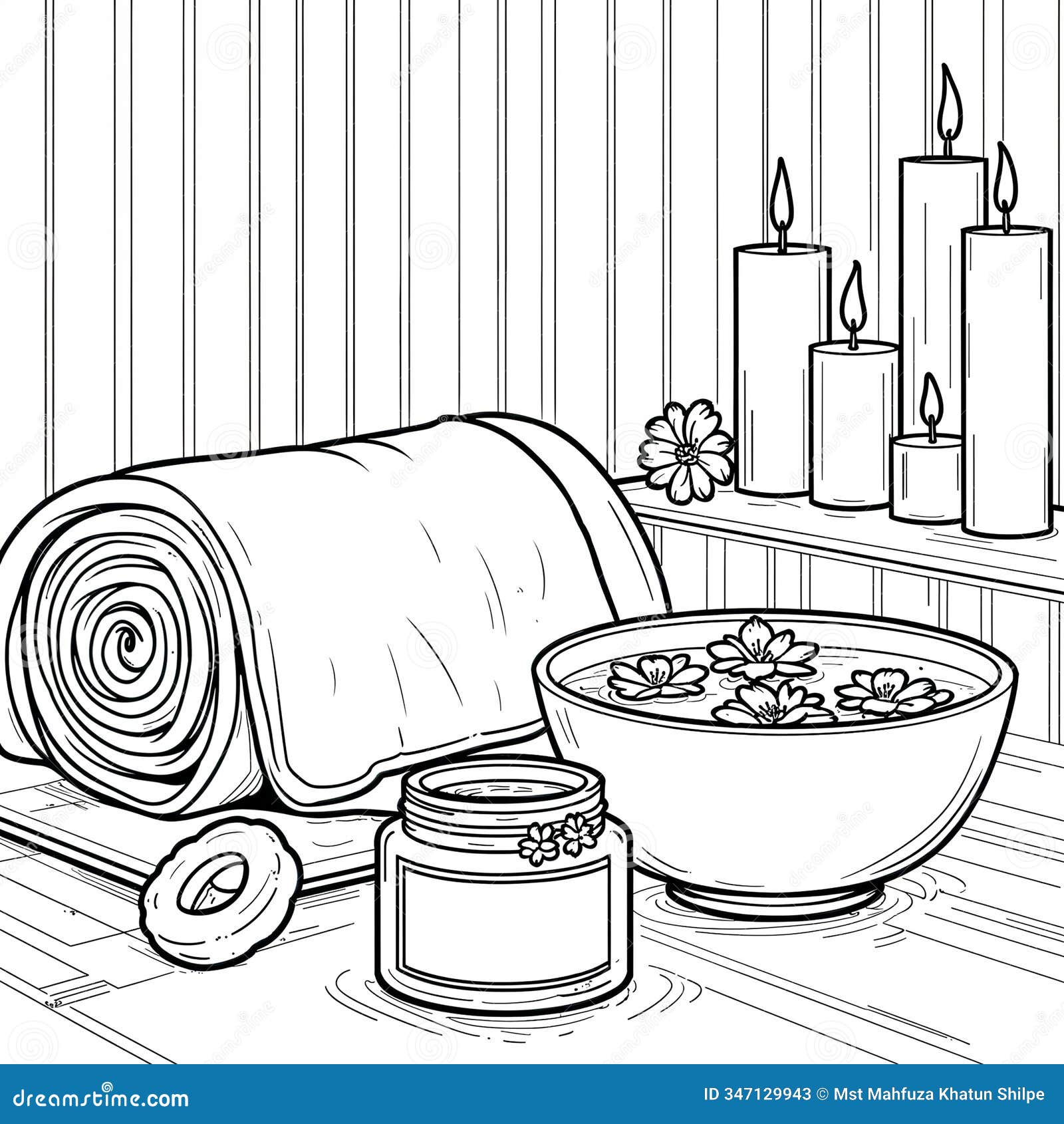 Line Art of a Spa Setting with Candles and Towels Stock Illustration ...