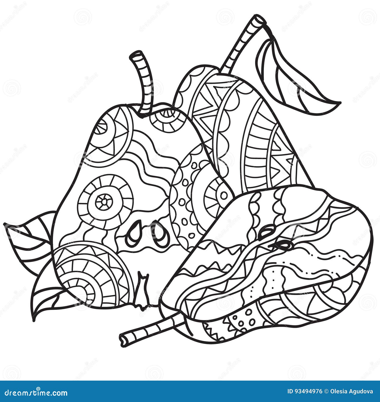 Coloring Pages for Adults.Decorative Hand Drawn Doodle Engraving Pear ...