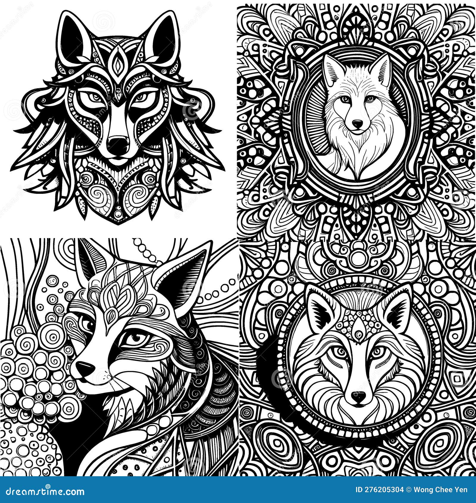 4 Coloring Pages Fox Graphical Vector Svg Stock Illustration ...