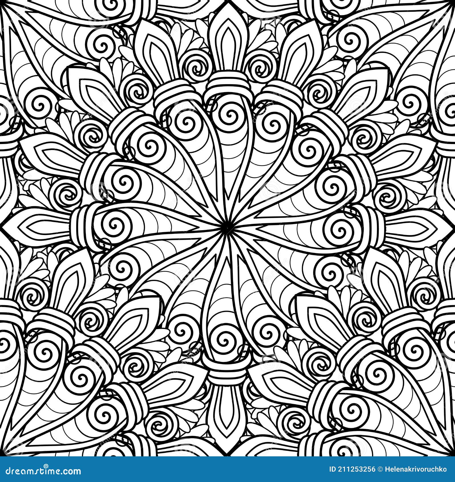 Vector Seamless Monochrome Pattern. Printable Coloring Pages. Stock ...