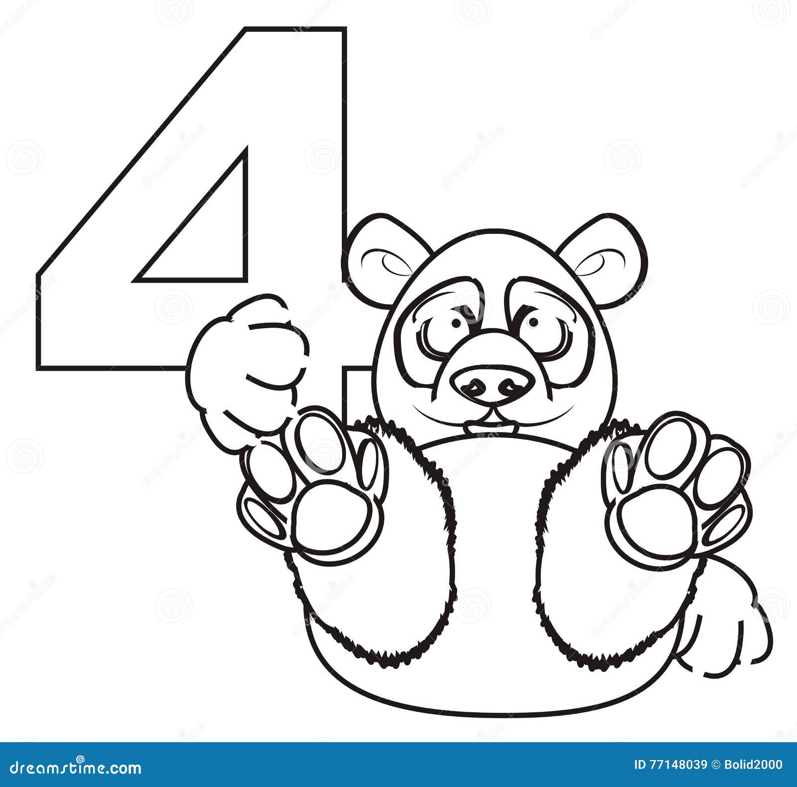 Coloring Panda Hold in His Paws a Number 4 Stock Illustration ...