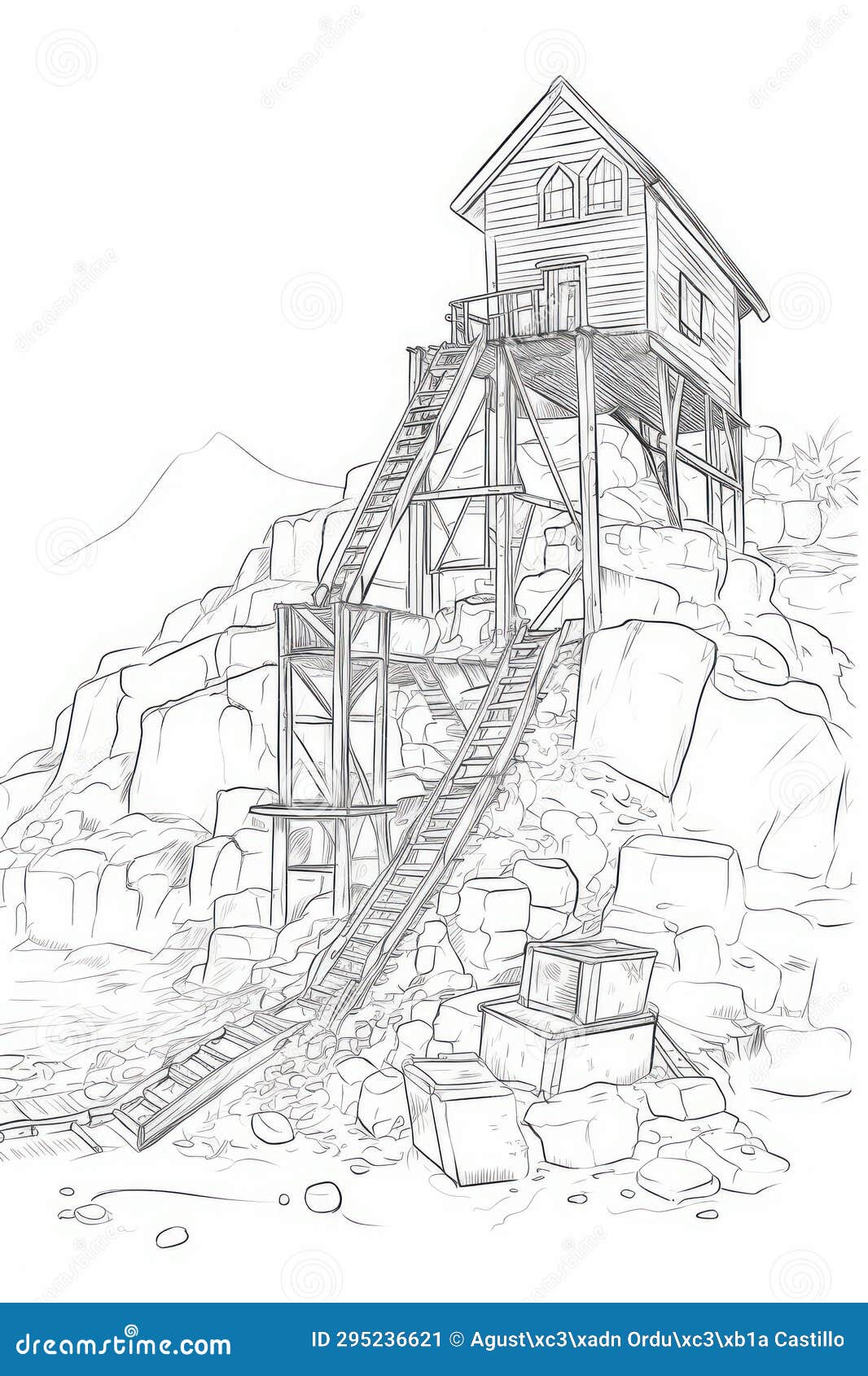 Coloring Pencil Drawing of an Old Gold Mine. Stock Image - Image of ...
