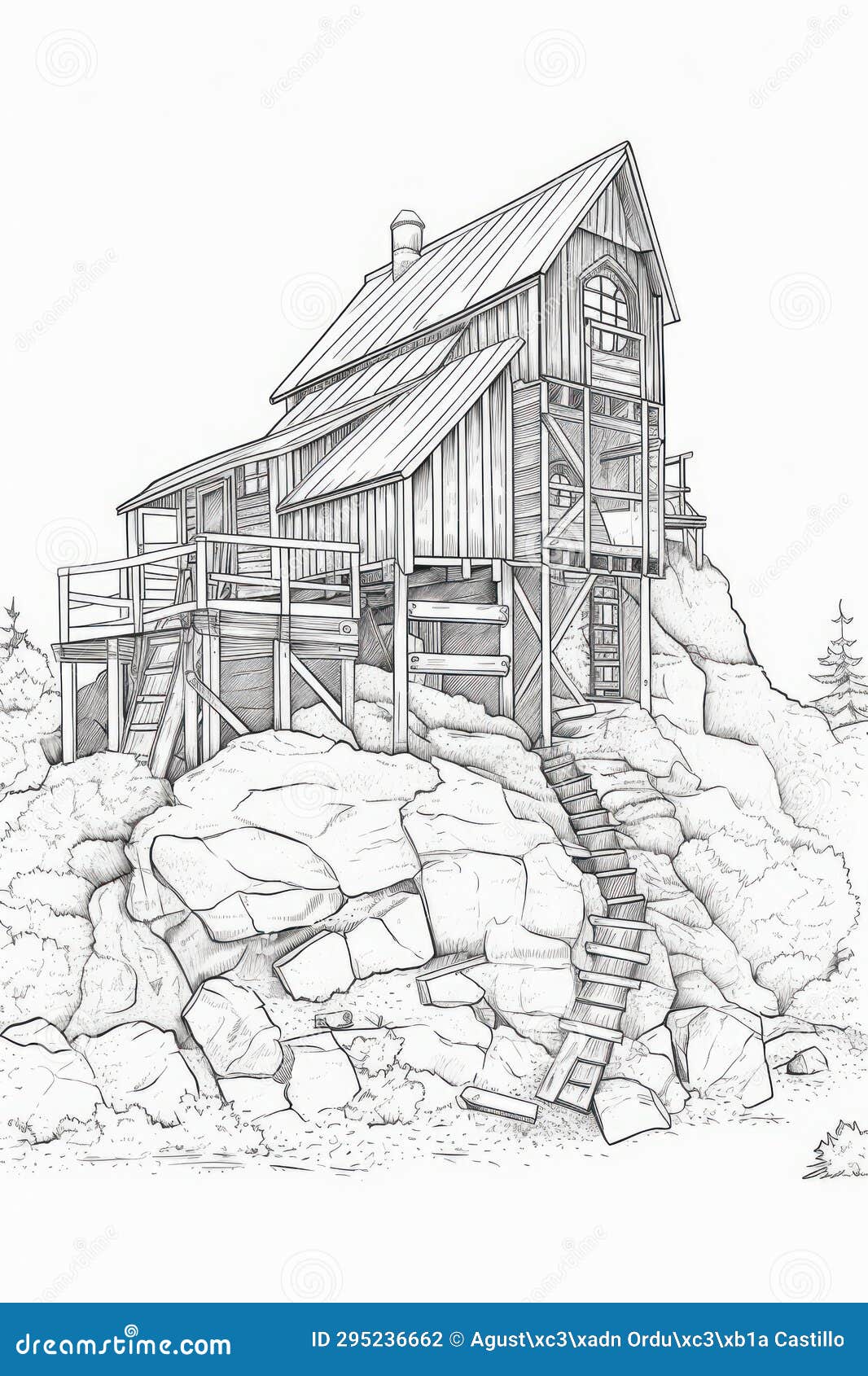 Coloring Pencil Drawing of an Old Gold Mine. Stock Photo - Image of ...
