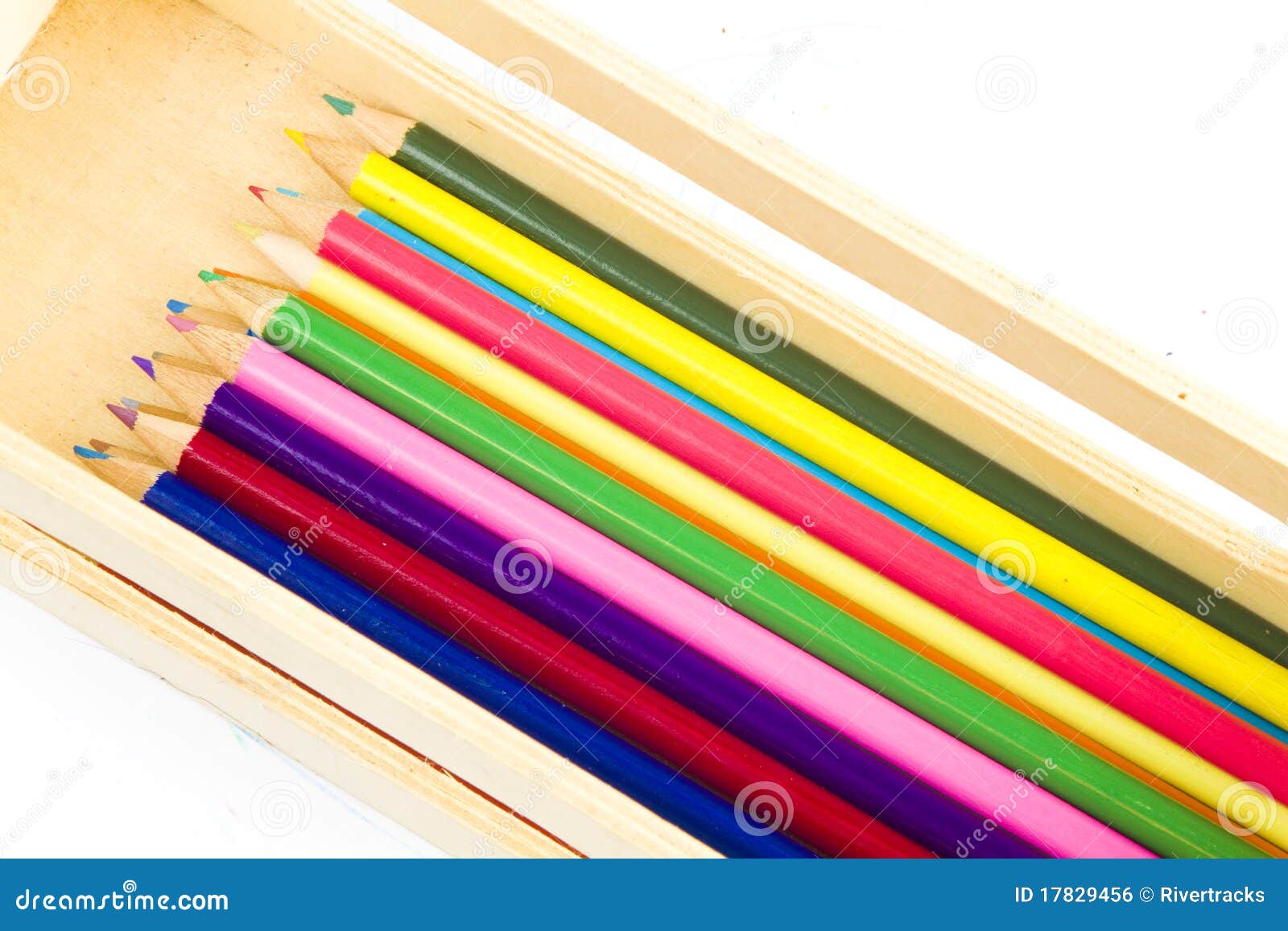 Coloring Pencils in a Wooden Box Stock Photo - Image of hobby, colorful ...