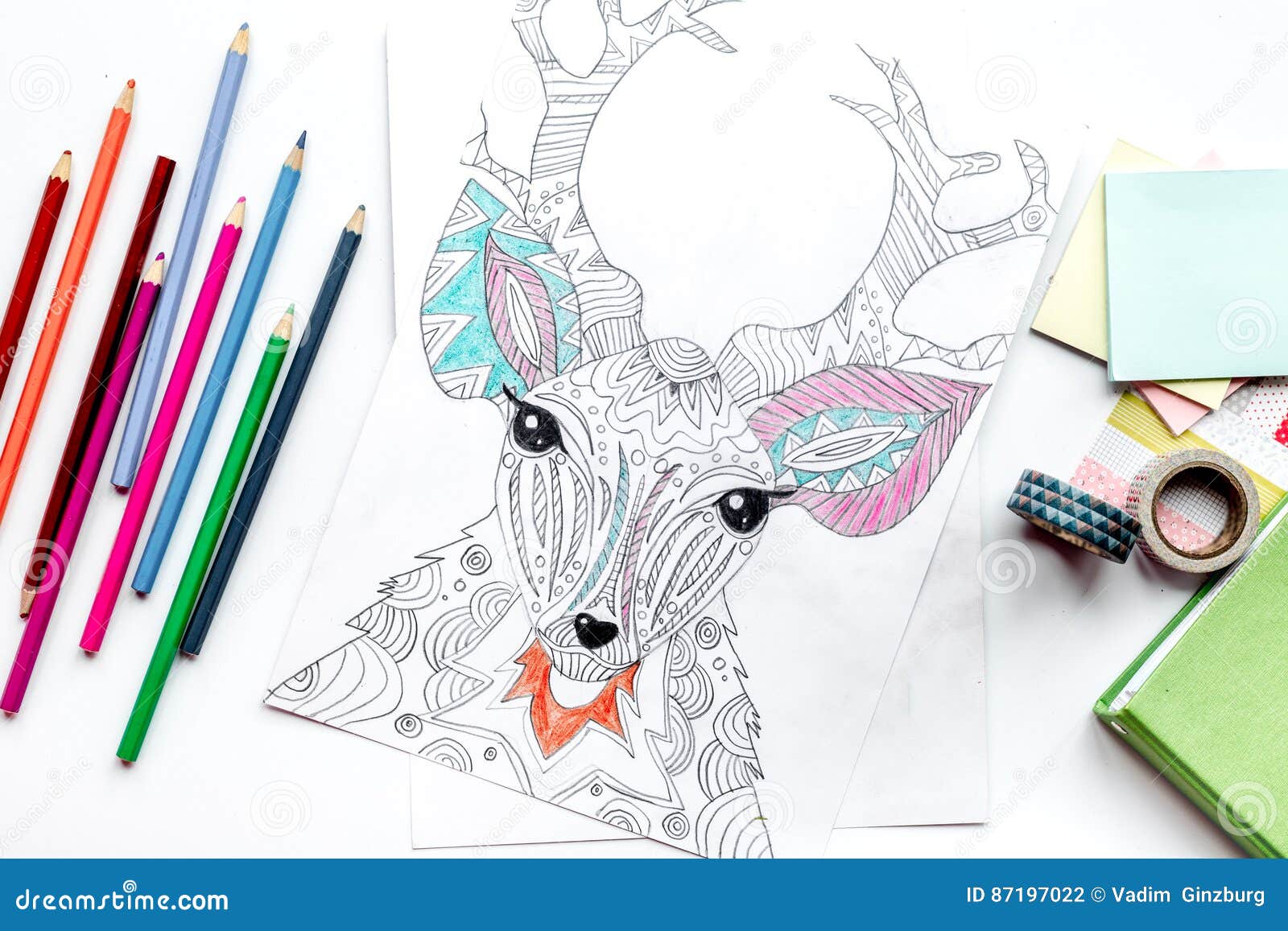 Coloring Picture for Adults on Stone Background Top View Stock Photo ...