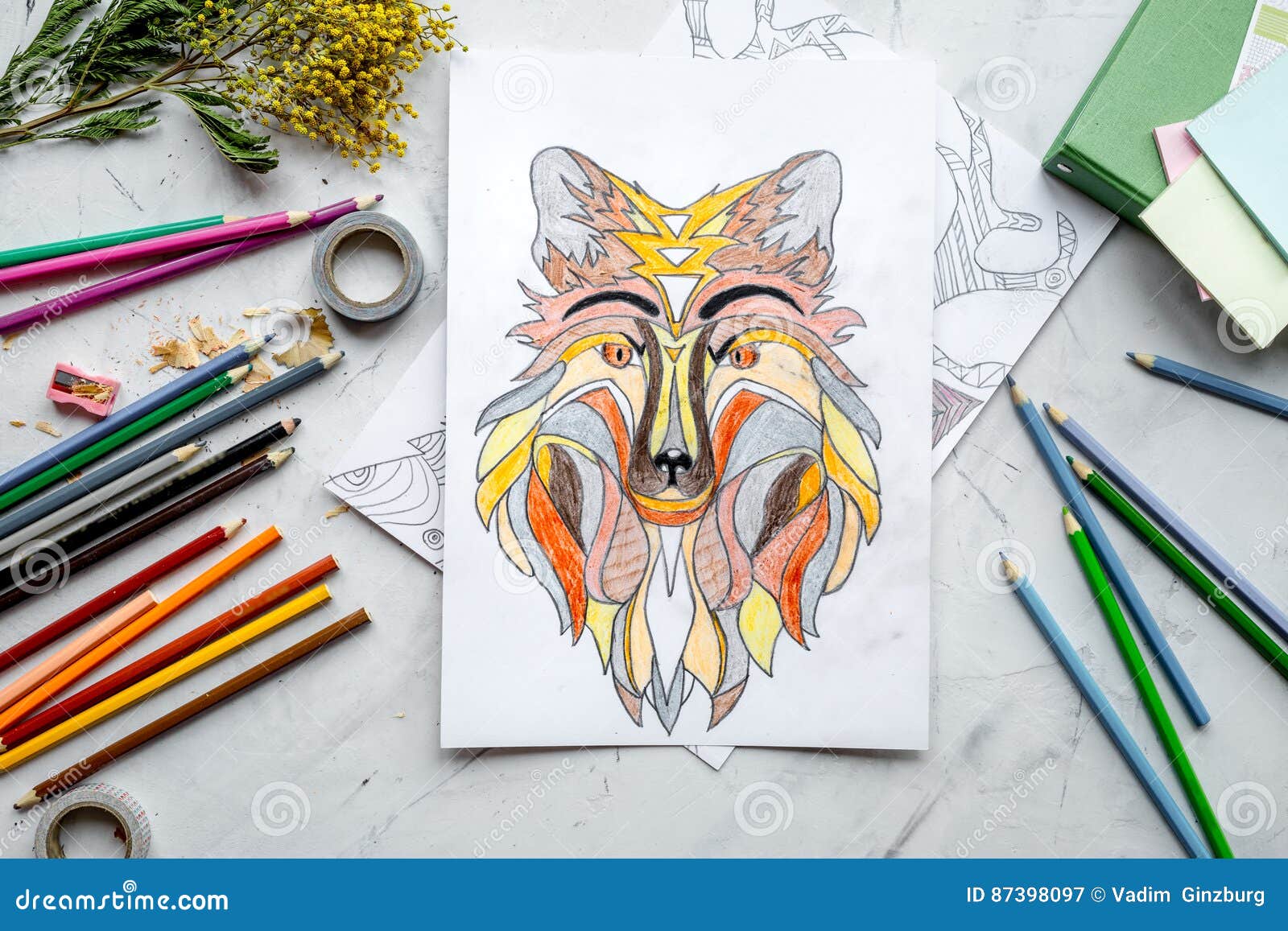 Coloring Picture for Adults on Stone Background Top View Stock Image ...