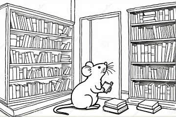A Coloring Sheet of a Mouse in a Library at 19-12-2024 Stock ...