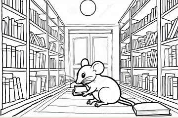 A Coloring Sheet of a Mouse in a Library at 19-12-2024 Stock ...