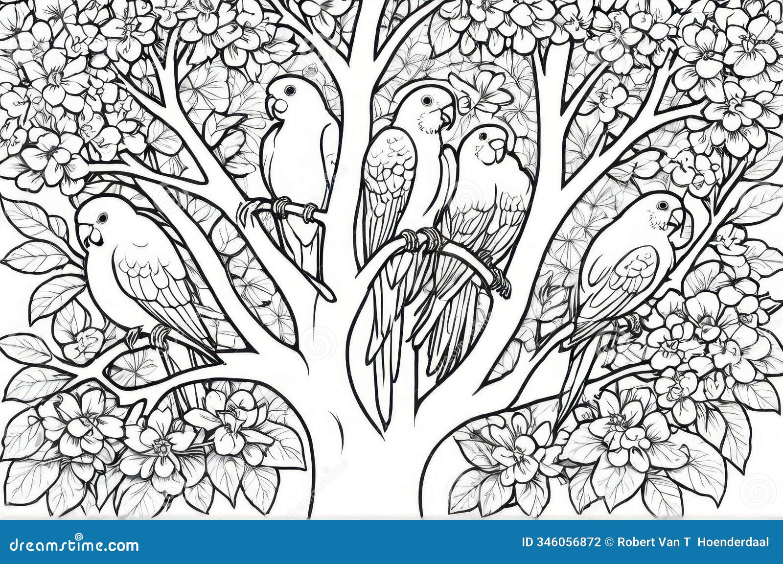 Coloring Sheet Of Parakeets In A Tree At 20-11-2024 Stock Photography ...