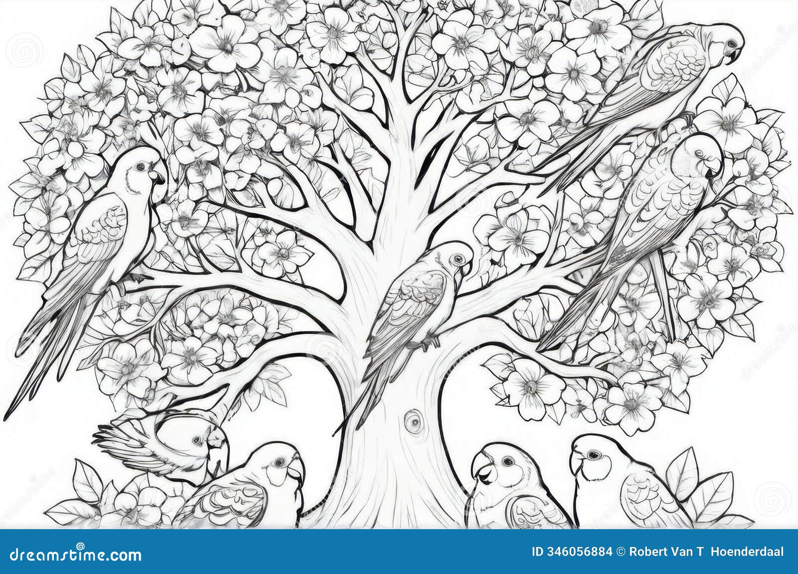 Coloring Sheet Of Parakeets In A Tree At 20-11-2024 Stock Photography ...