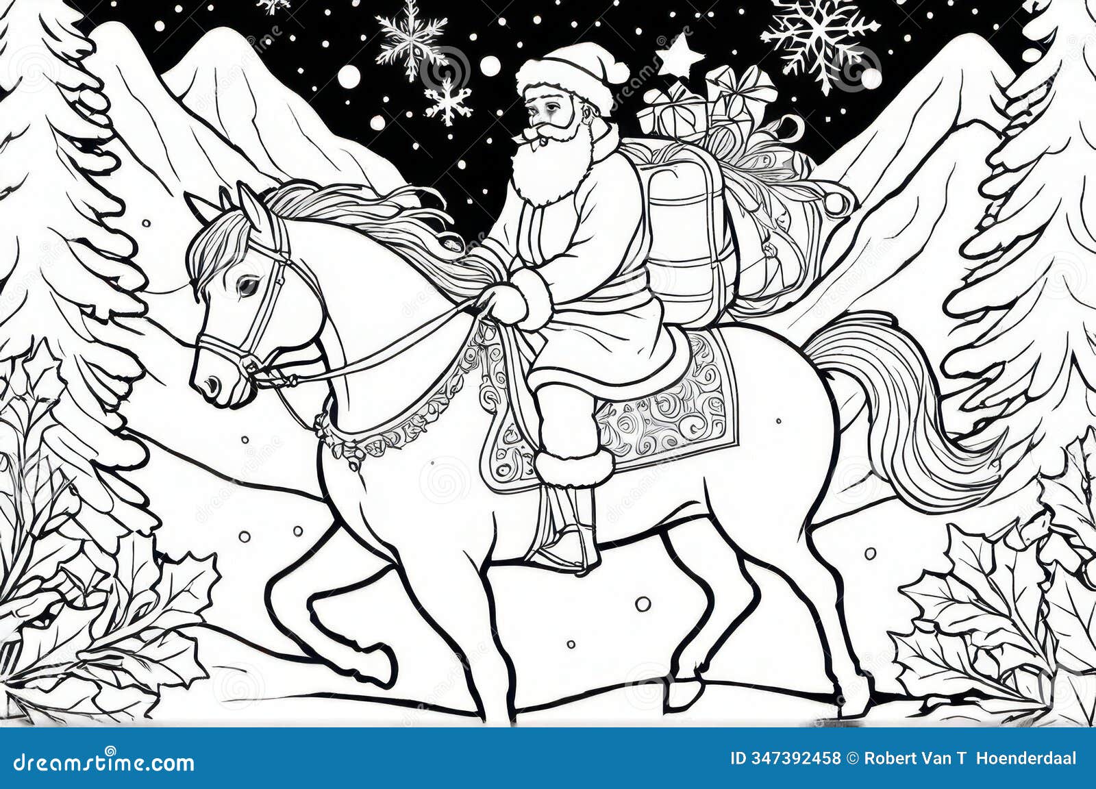 Coloring Sheet of Santa Claus on a Horse at 28-11-2024 Stock ...