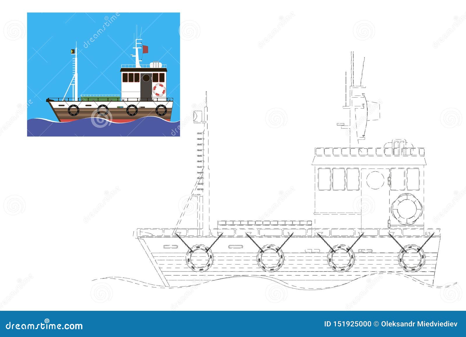 Coloring. Simple Educational Game for Children. Ship Vector ...