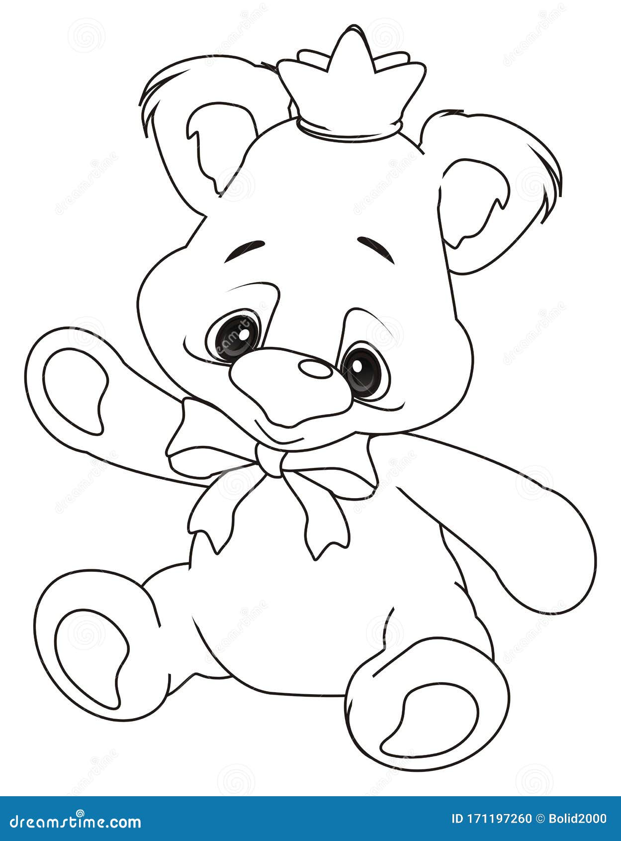 Coloring Teddy Bear with Crown Stock Illustration - Illustration of ...