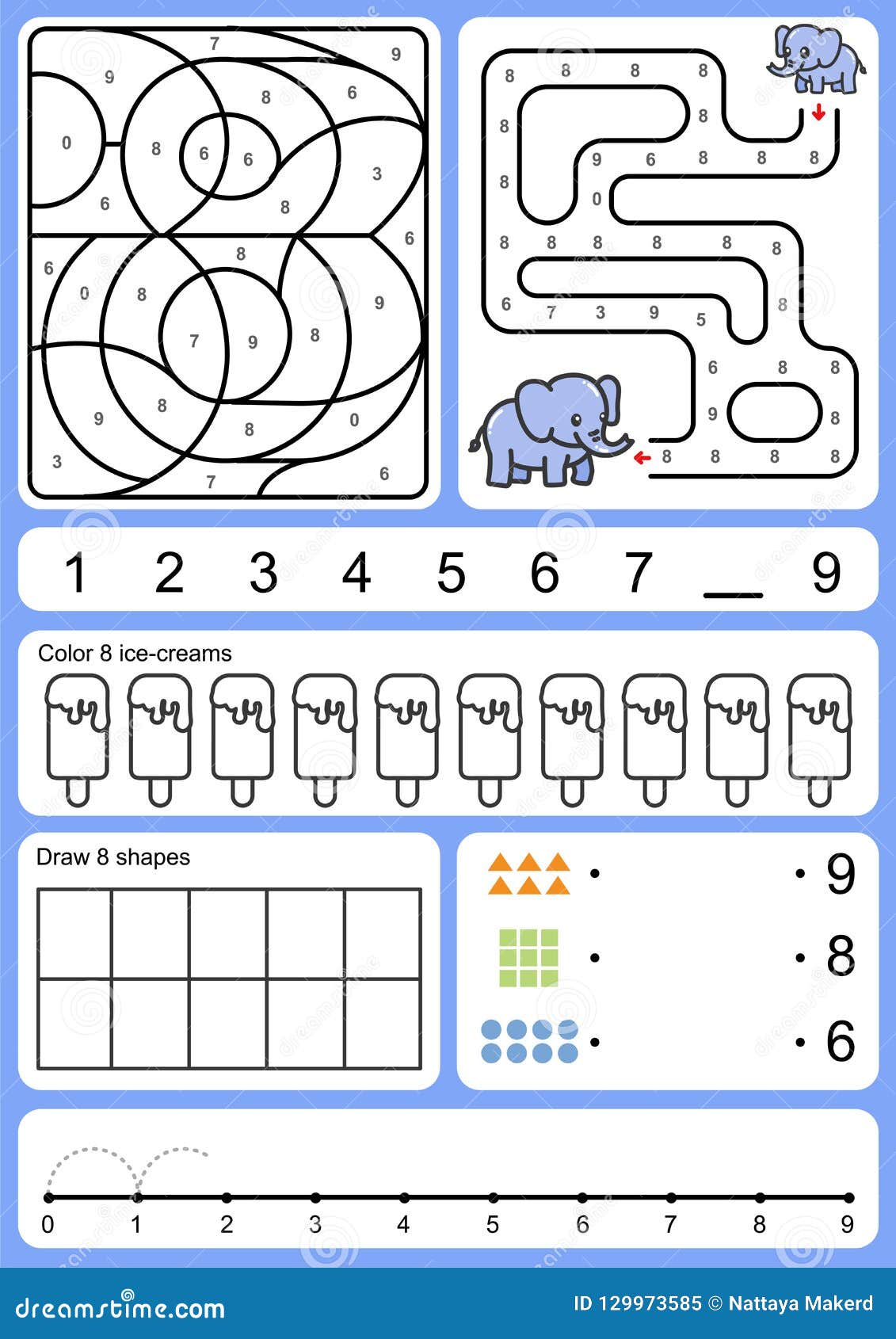 Coloring, Tracking, Matching and Drawing Object of Number Stock Vector ...