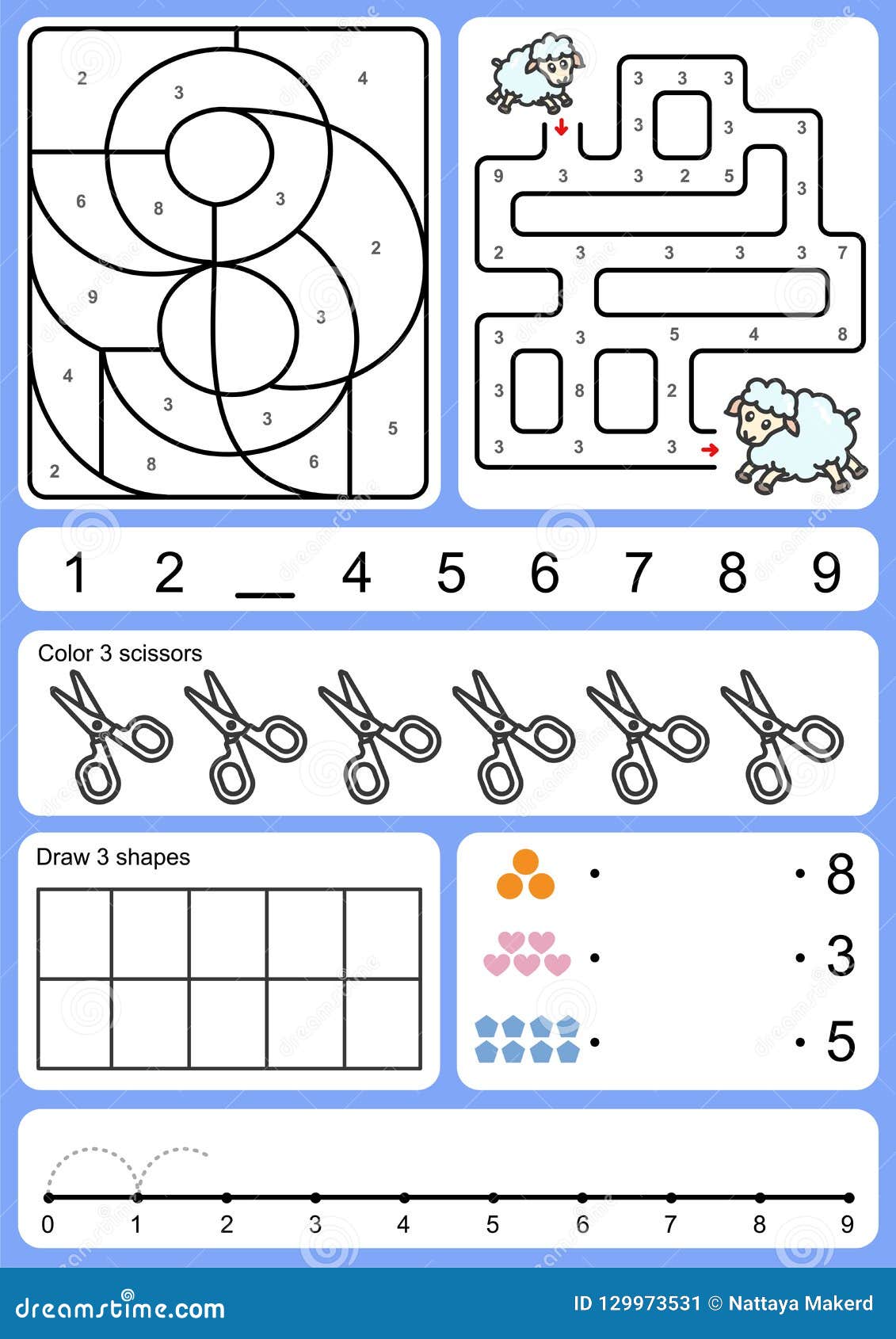 Coloring, Tracking, Matching and Drawing Object of Number Stock Vector ...