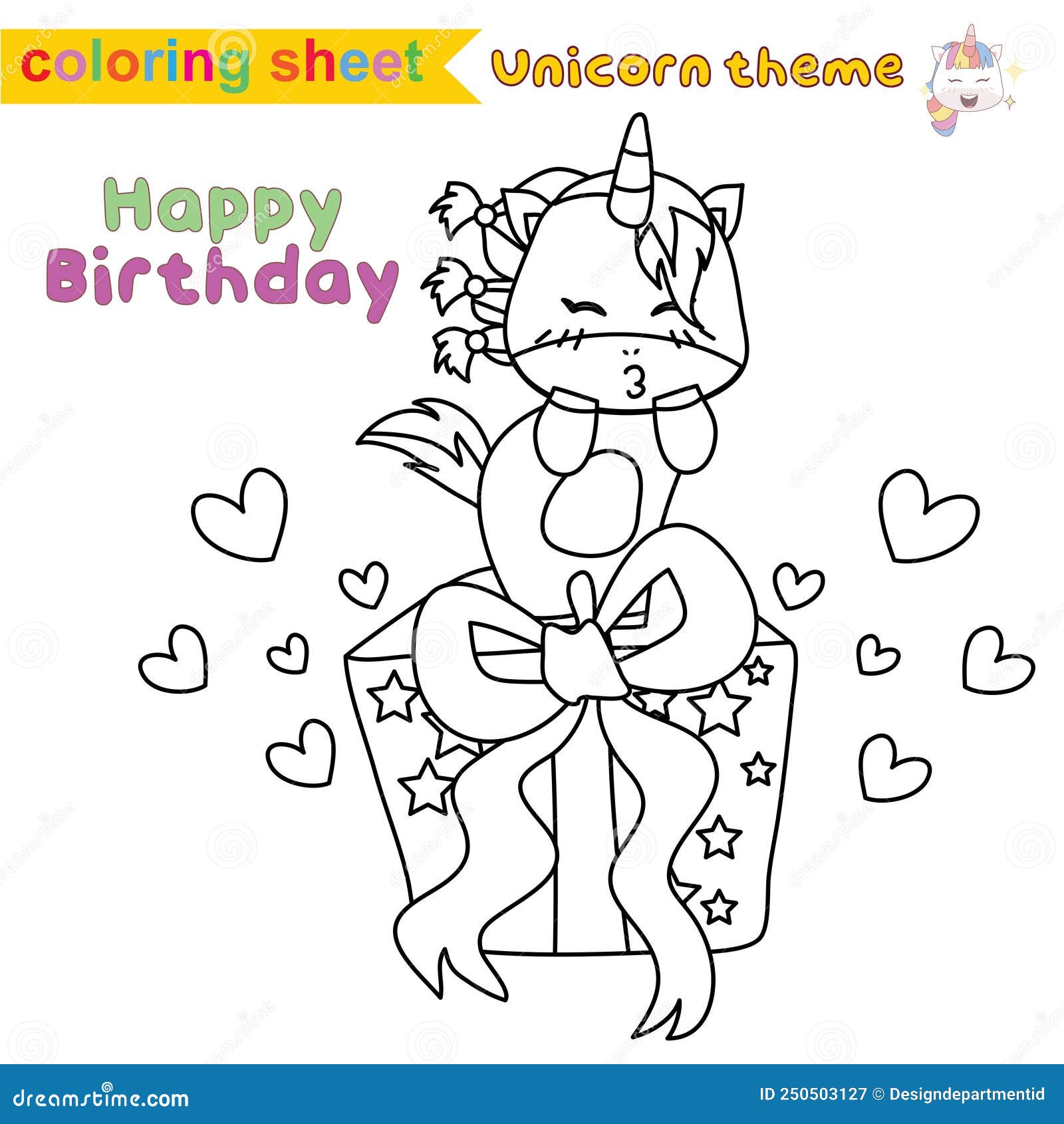 Unicorn Coloring Worksheet Page. Stock Vector - Illustration of cute ...