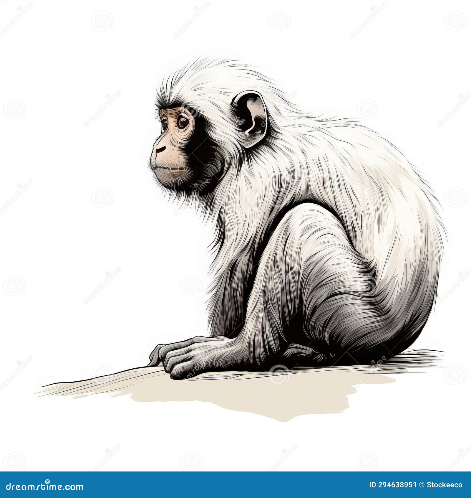 Coloristic Intensity: Pensive Monkey Sketch on White Background Stock ...
