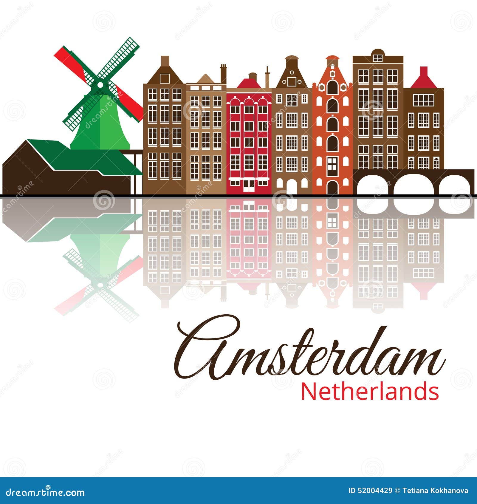 Colorized Silhouette of Amsterdam. City Skyline. Stock Vector ...