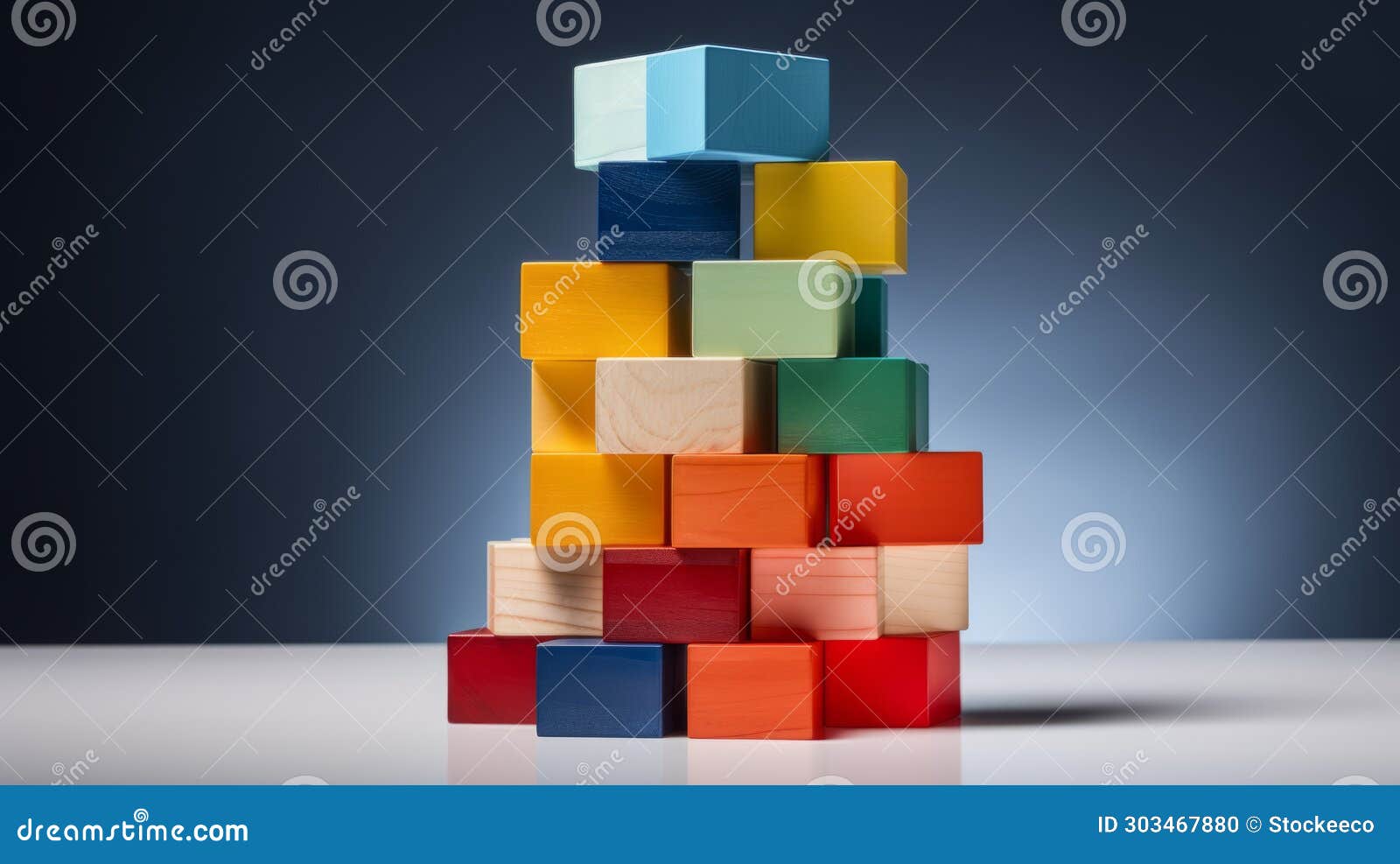 Colorized Wooden Blocks on Blue Background: a Juxtaposition of Light ...