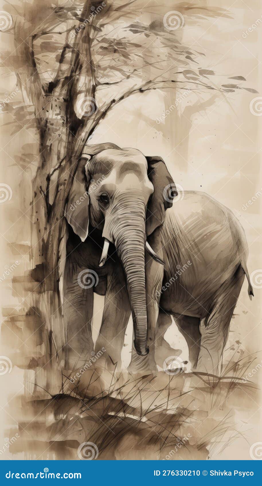 Colorless 2D Artwork of Elephant Generative AI Stock Illustration ...