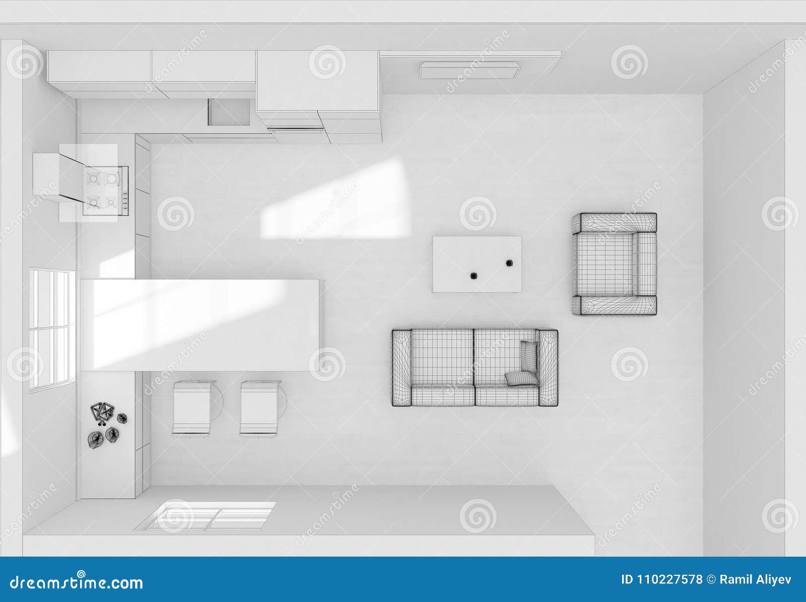 Kitchen Interior Grid 3D Rendering Top View Stock Illustration ...