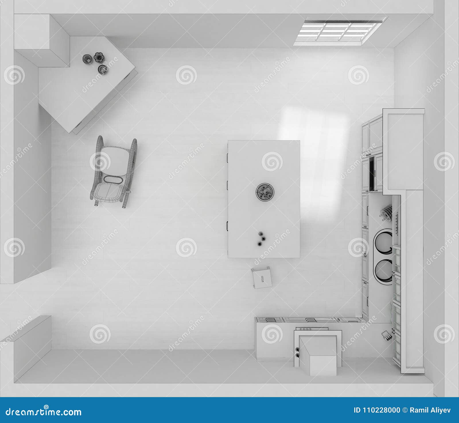 Kitchen Interior Grid 3D Rendering Top View Stock Illustration ...