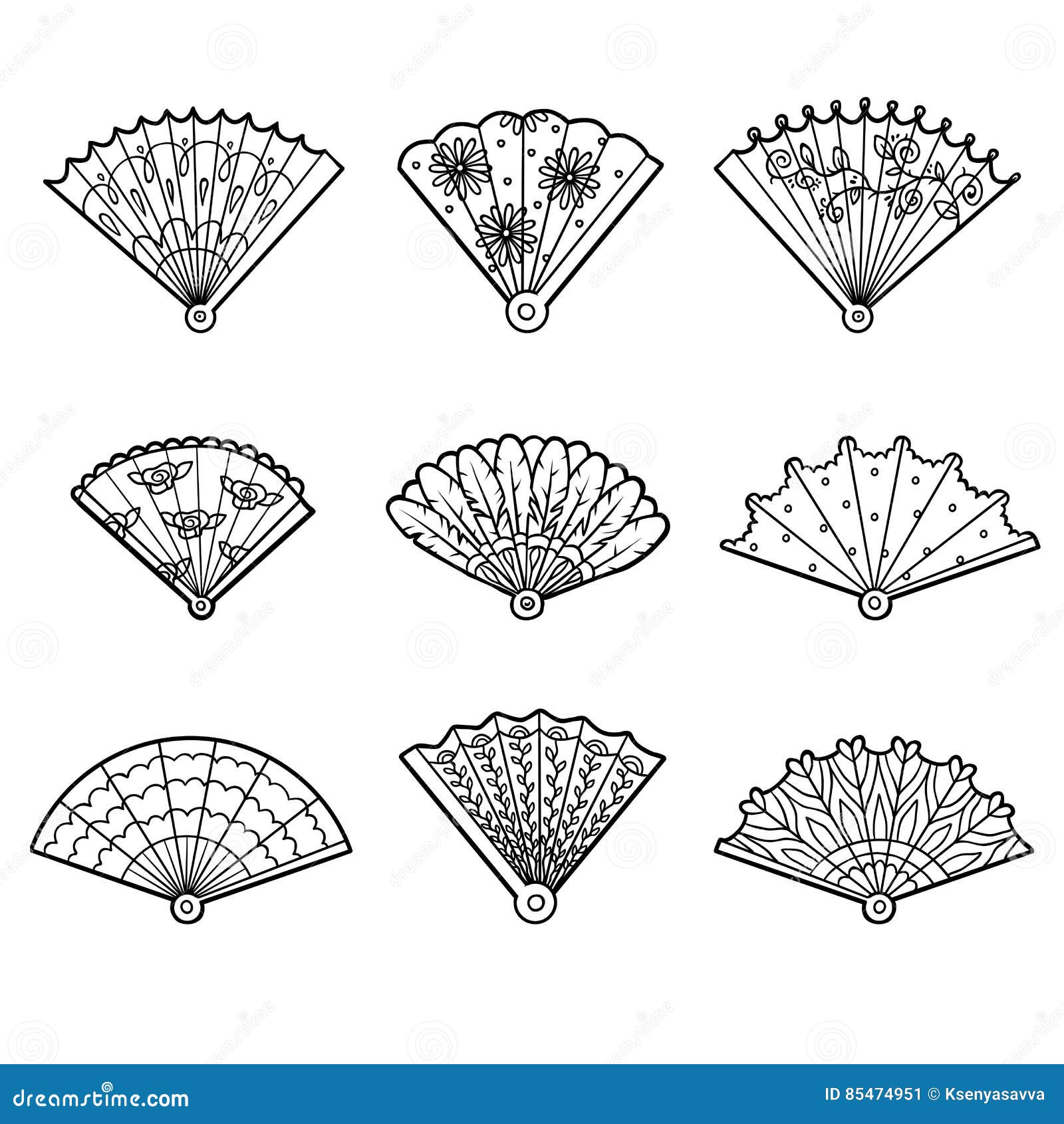 Colorless Set of Fans, Vector Cartoon Collection Stock Vector ...