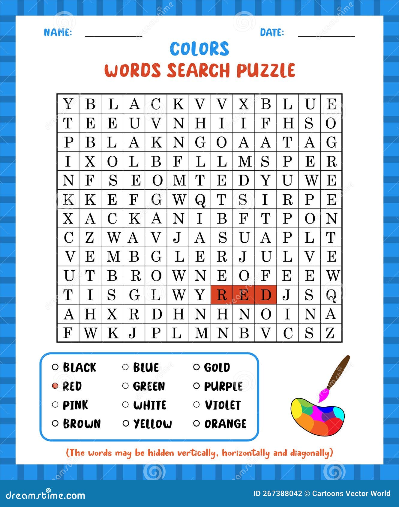 Word Search Game Colors Word Search Puzzle Worksheet for Learning ...