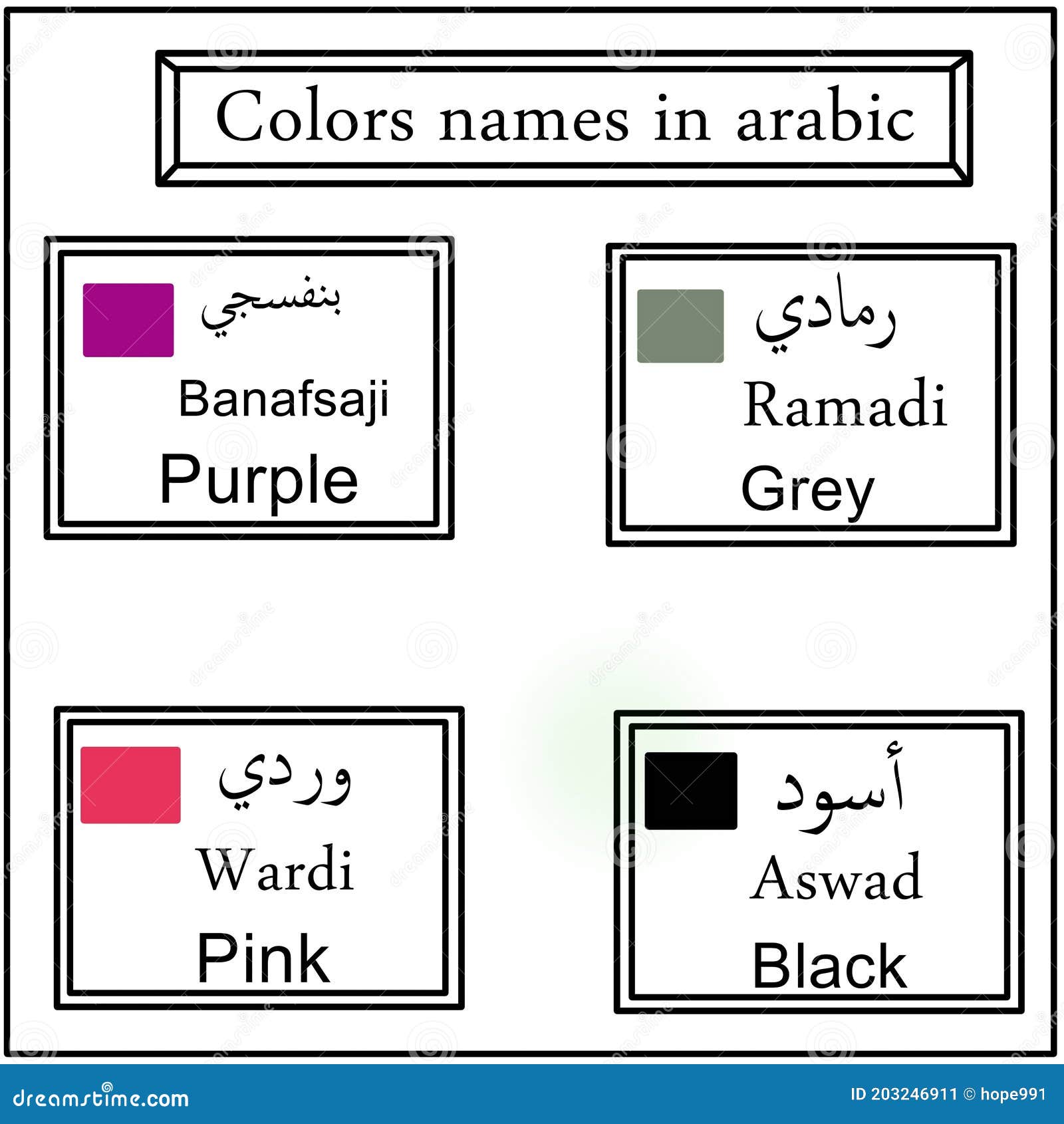 4 Colors in Arabic and Englis Stock Illustration - Illustration of ...