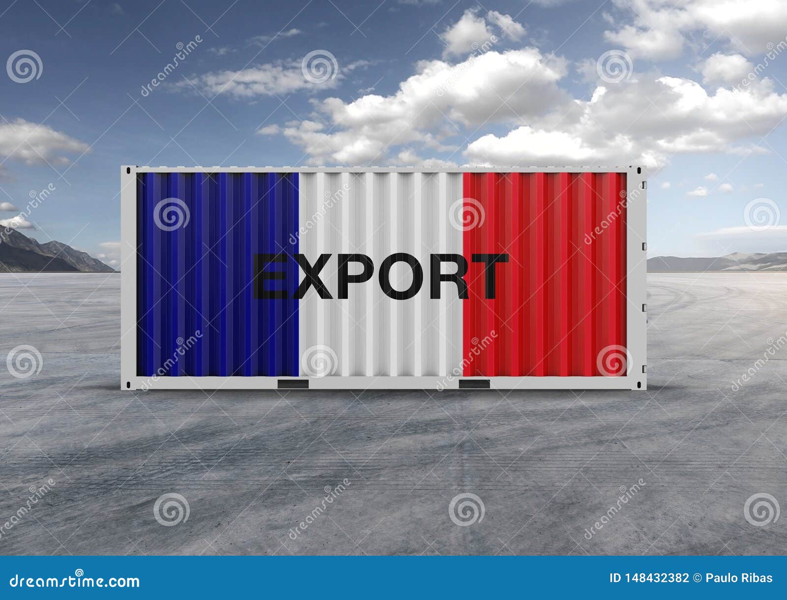Colors Blue, White, Red, Container. 3D Rendering.gray Clouds. Stock ...