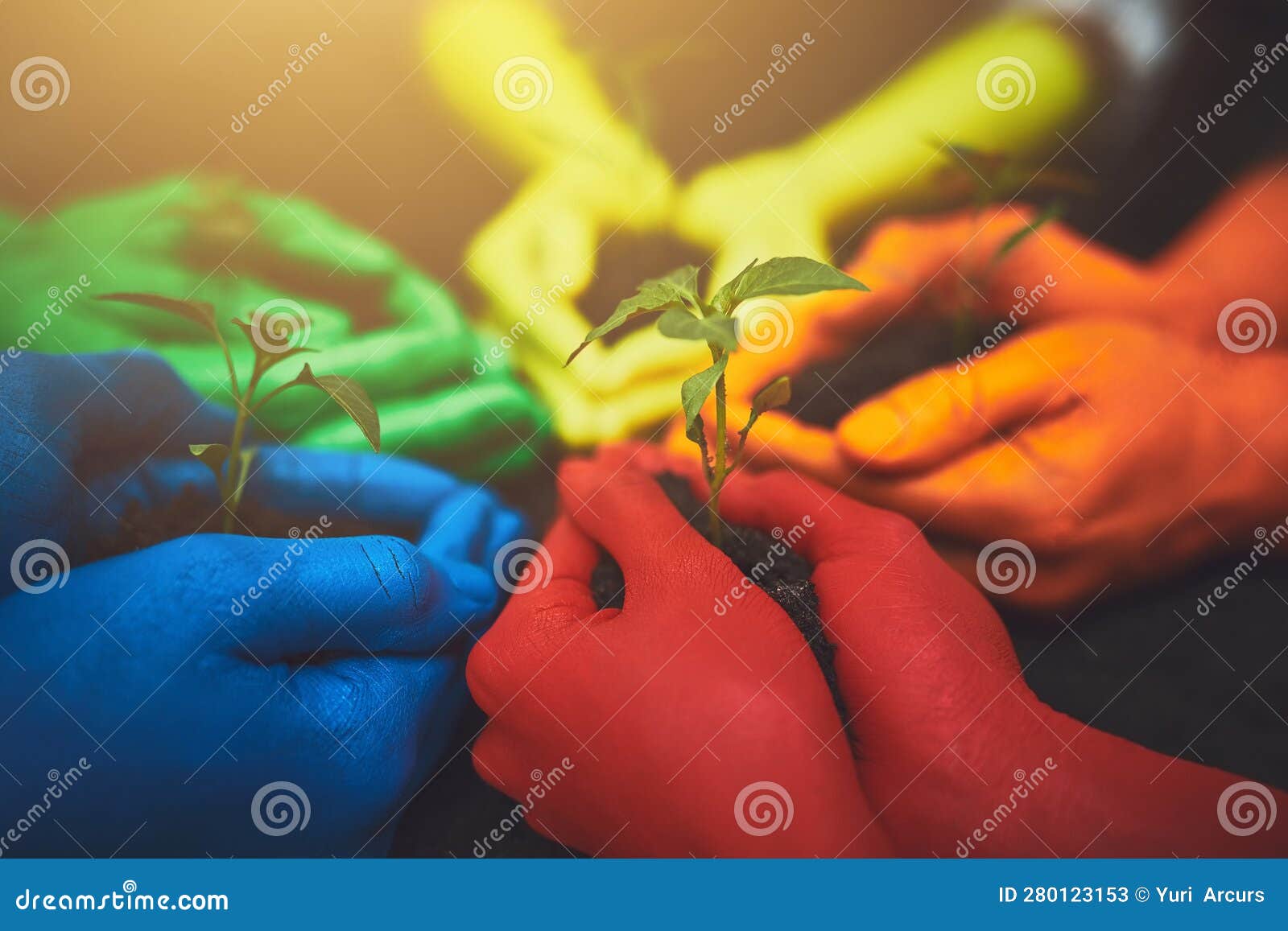 Colors are Created by Nature. Unrecognizable People Holding Budding ...
