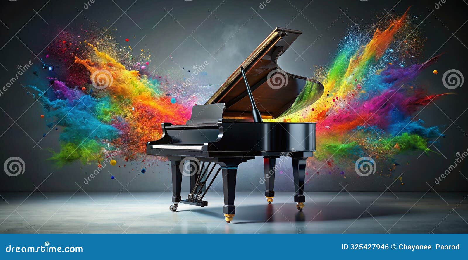 Colors and Debris Exploding from Inside a Black Grand Piano Generative ...