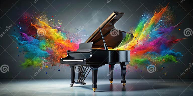Colors and Debris Exploding from Inside a Black Grand Piano Generative ...