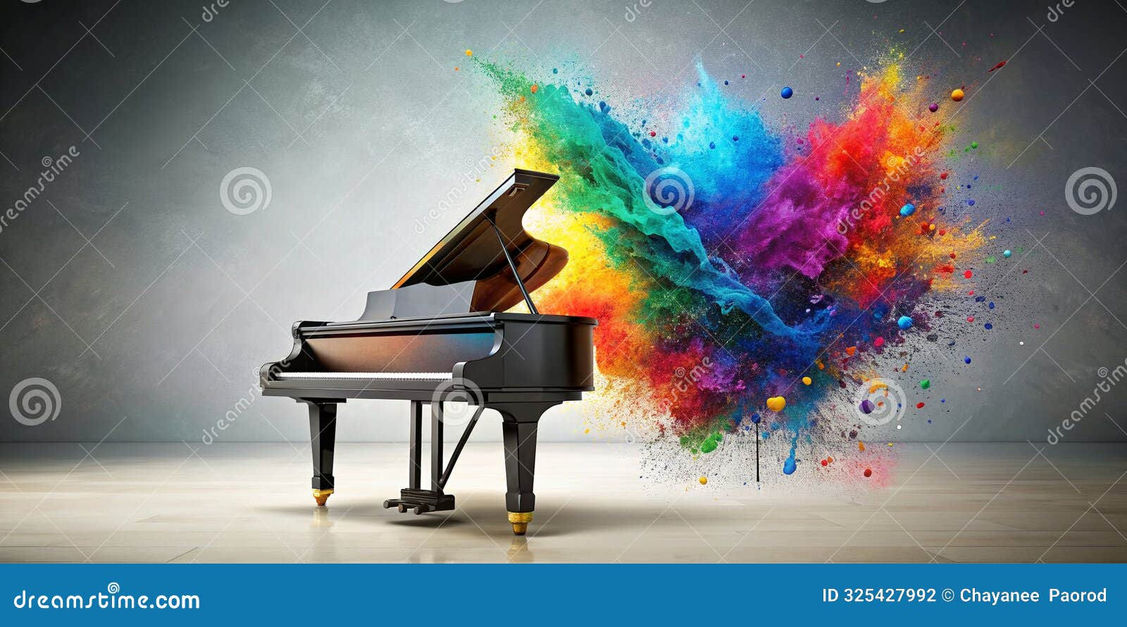 Colors and Debris Exploding from Inside a Black Grand Piano Generative ...