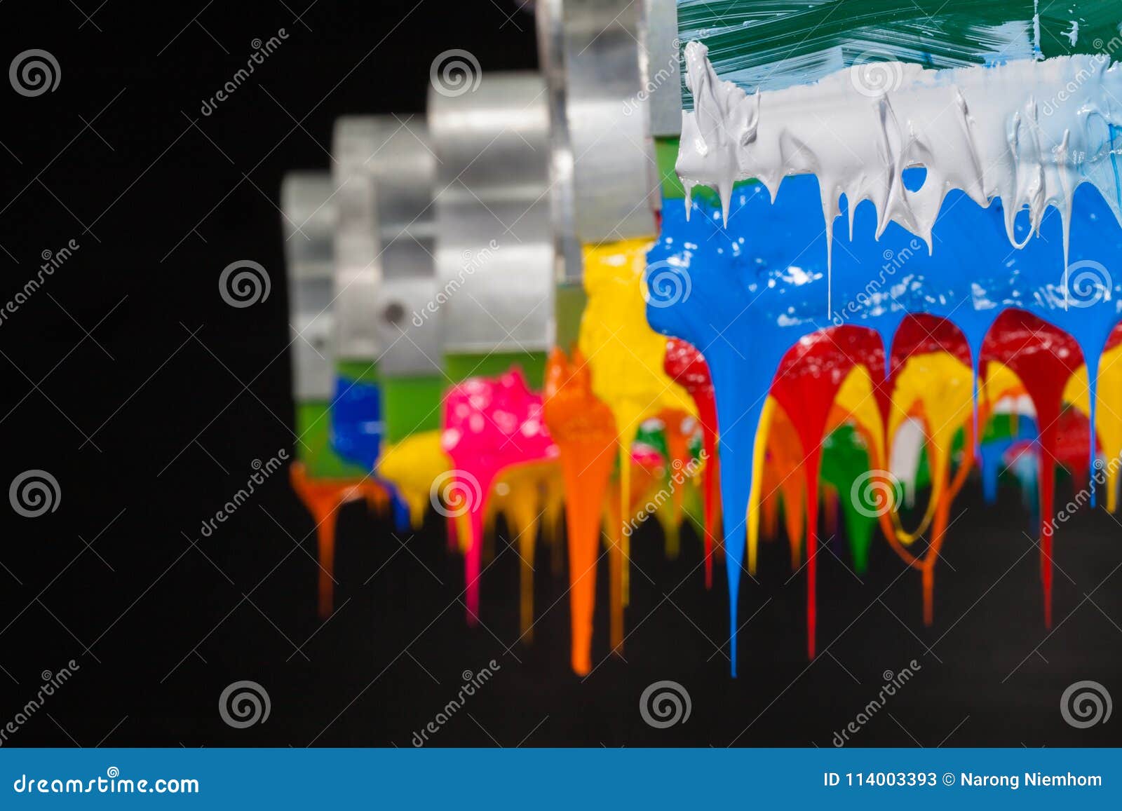 Colors Dripping from the Rubber Print Handle Stock Image - Image of ...