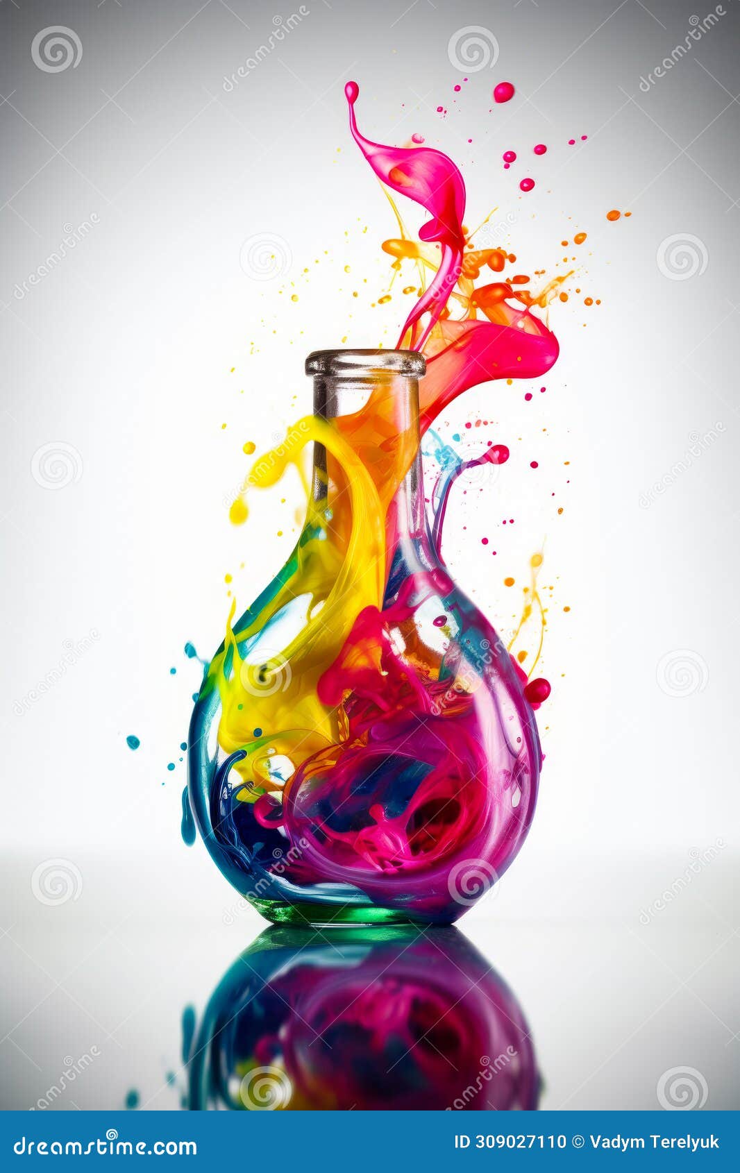 Colors Dropped into Liquid in Measuring Flask Stock Photo - Image of ...