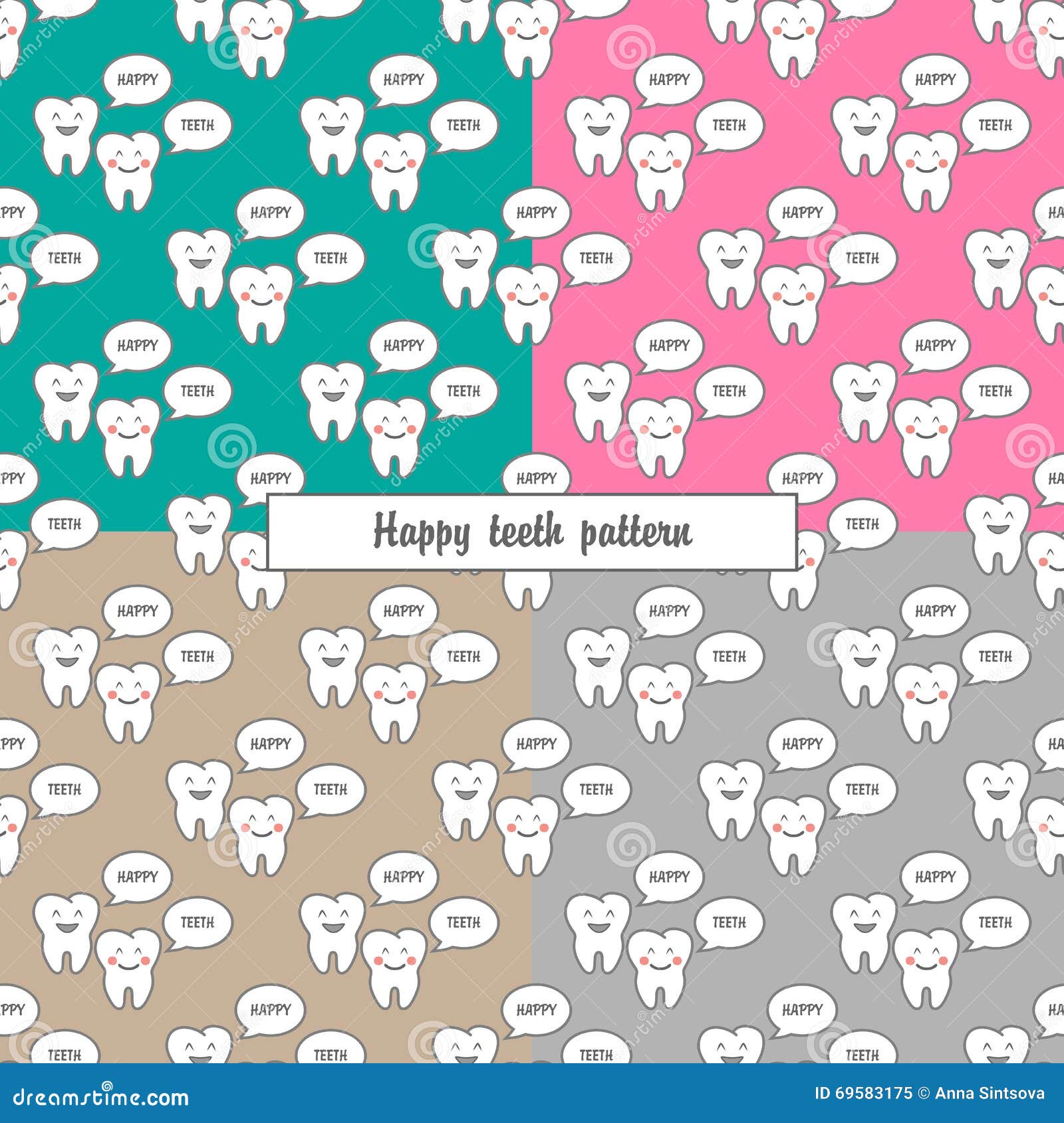 4 Colors Happy Teeth Pattern Stock Vector - Illustration of dentistry ...