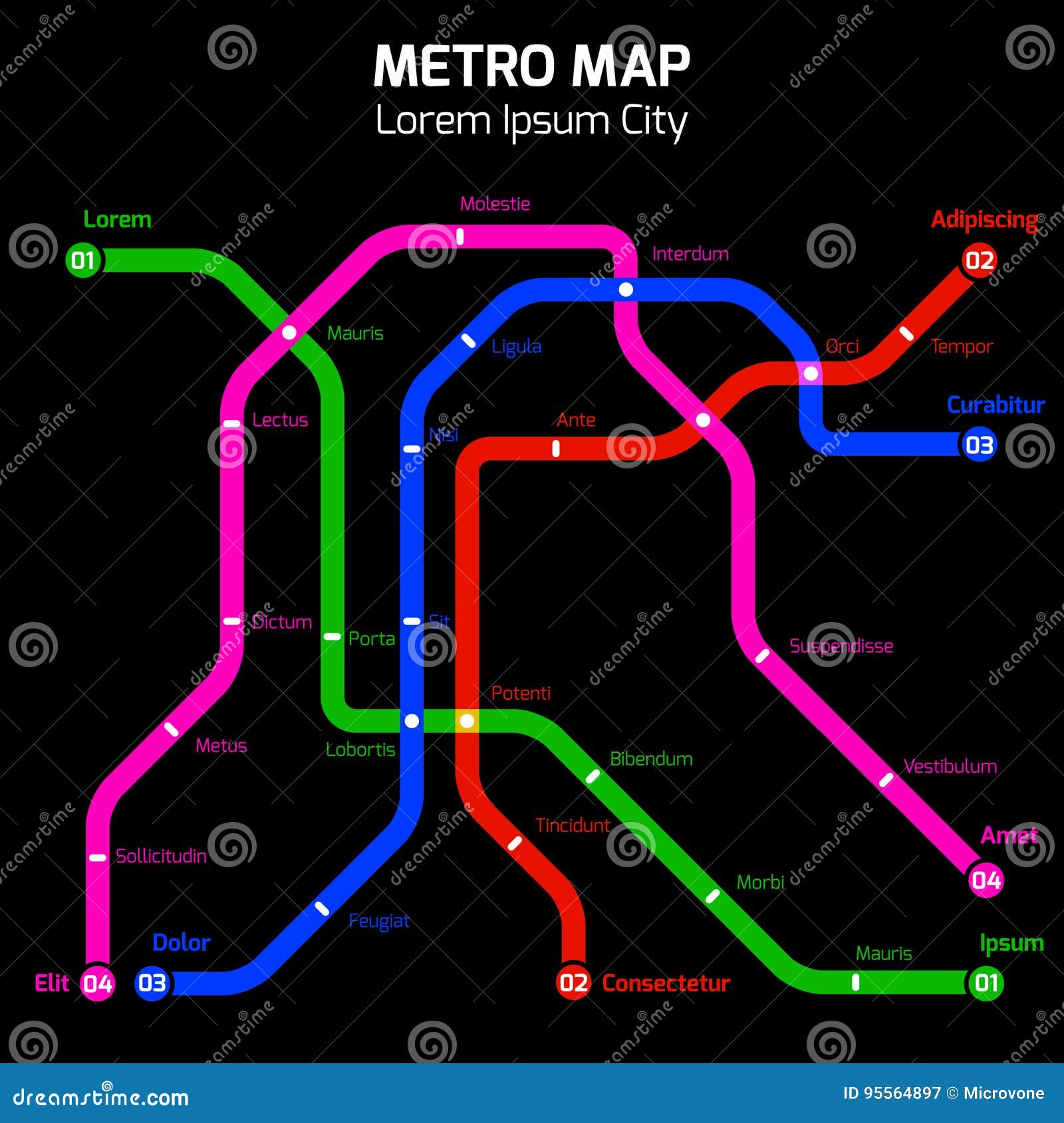 Colors Metro or Subway City Map Concept Stock Vector - Illustration of ...