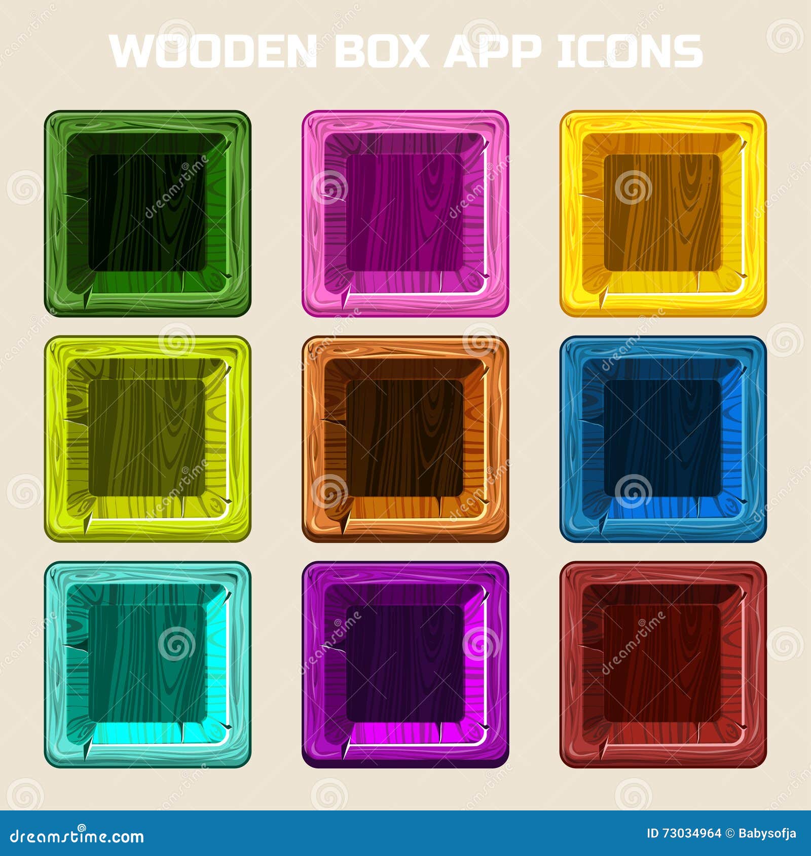 Colors Square Wooden Box App Icons Stock Vector - Illustration of brown ...