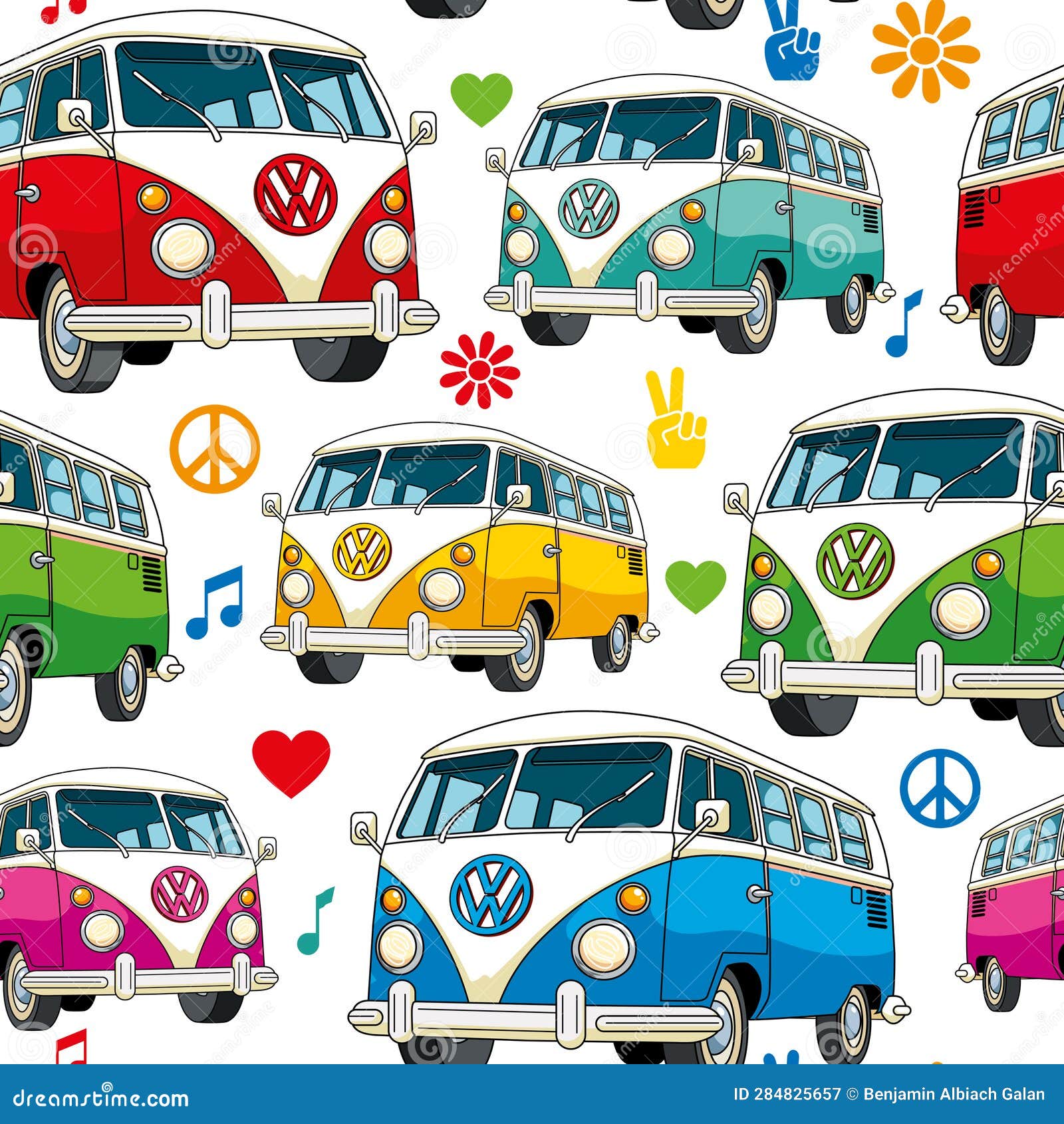 Colors Vintage Hippie Van Seamless Vector Pattern Editorial Photography ...