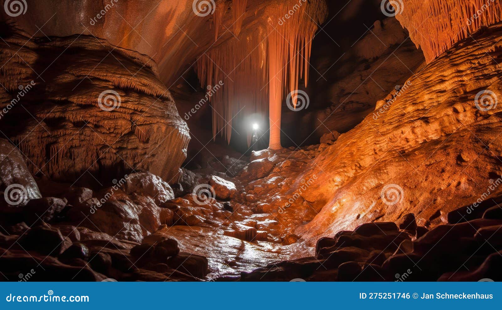 A Colossal Cavern Illuminated by a Light. Stock Illustration ...