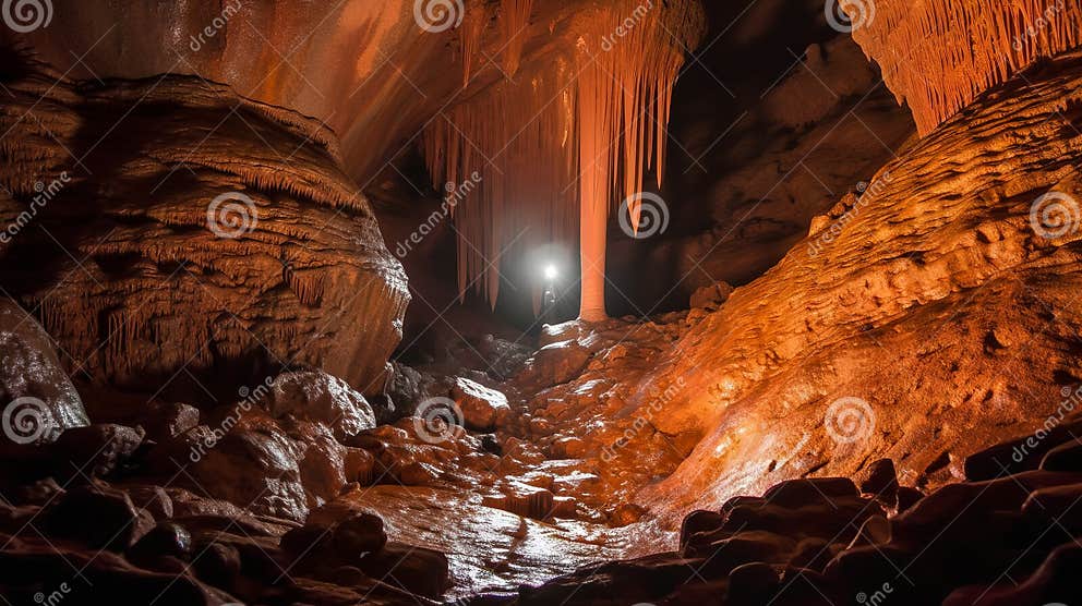 A Colossal Cavern Illuminated by a Light. Stock Illustration ...