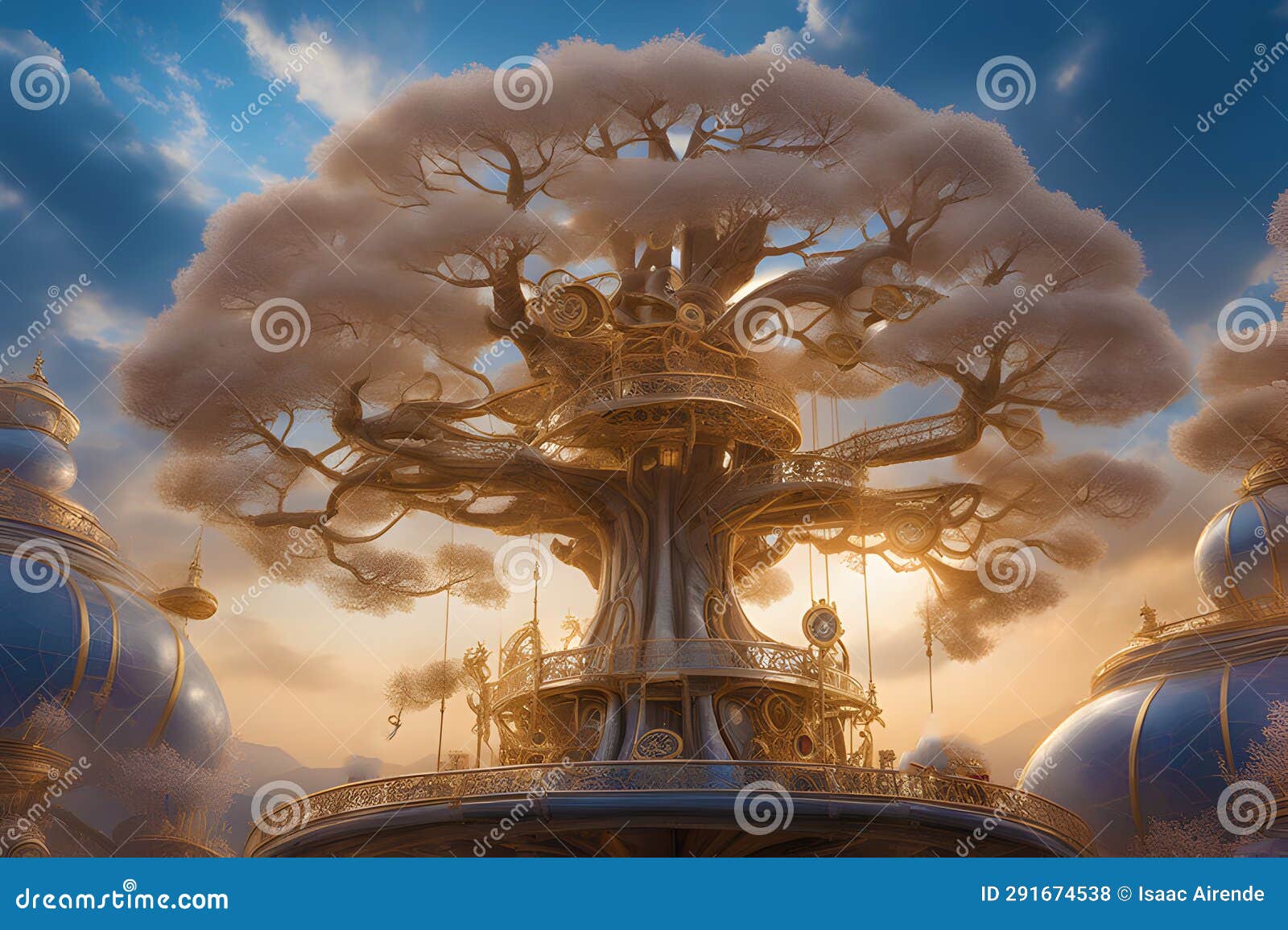 A Colossal Clockwork Tree, Its Intricate Gears And Mechanisms Reaching ...