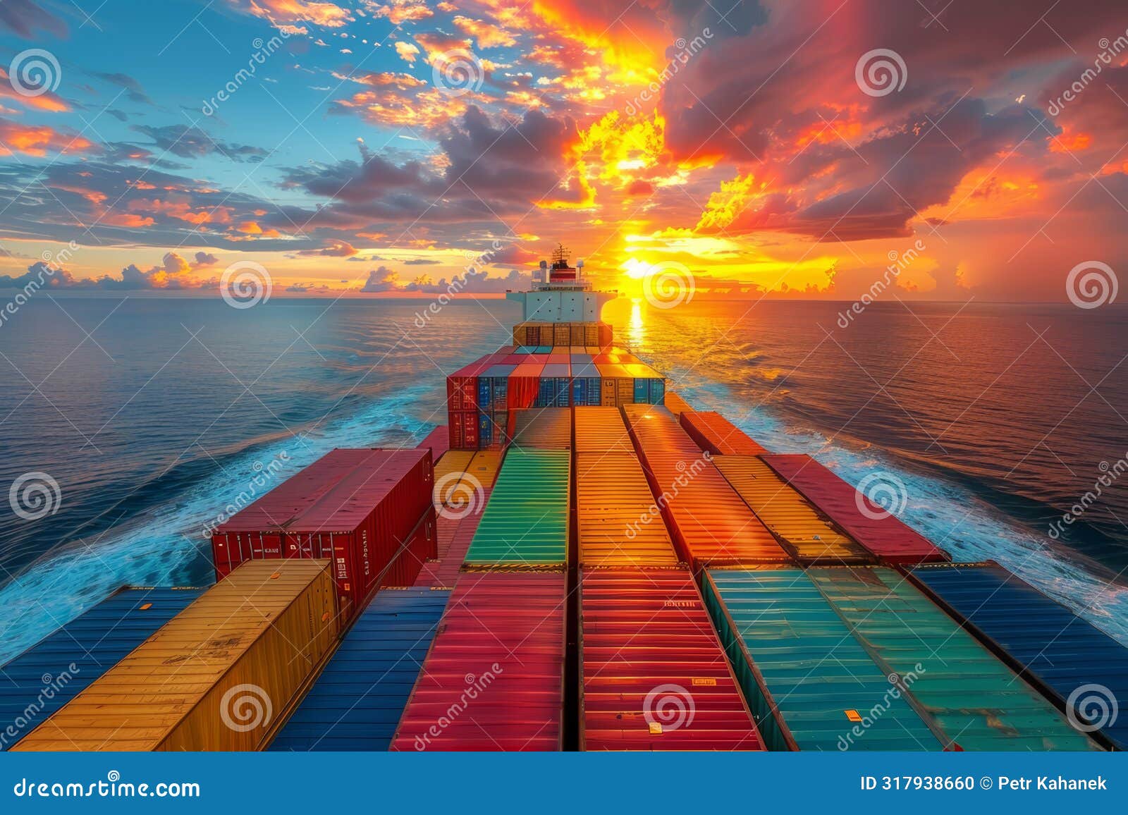Colossal Container Ship on the Horizon, Vibrant and Colorful Freight ...
