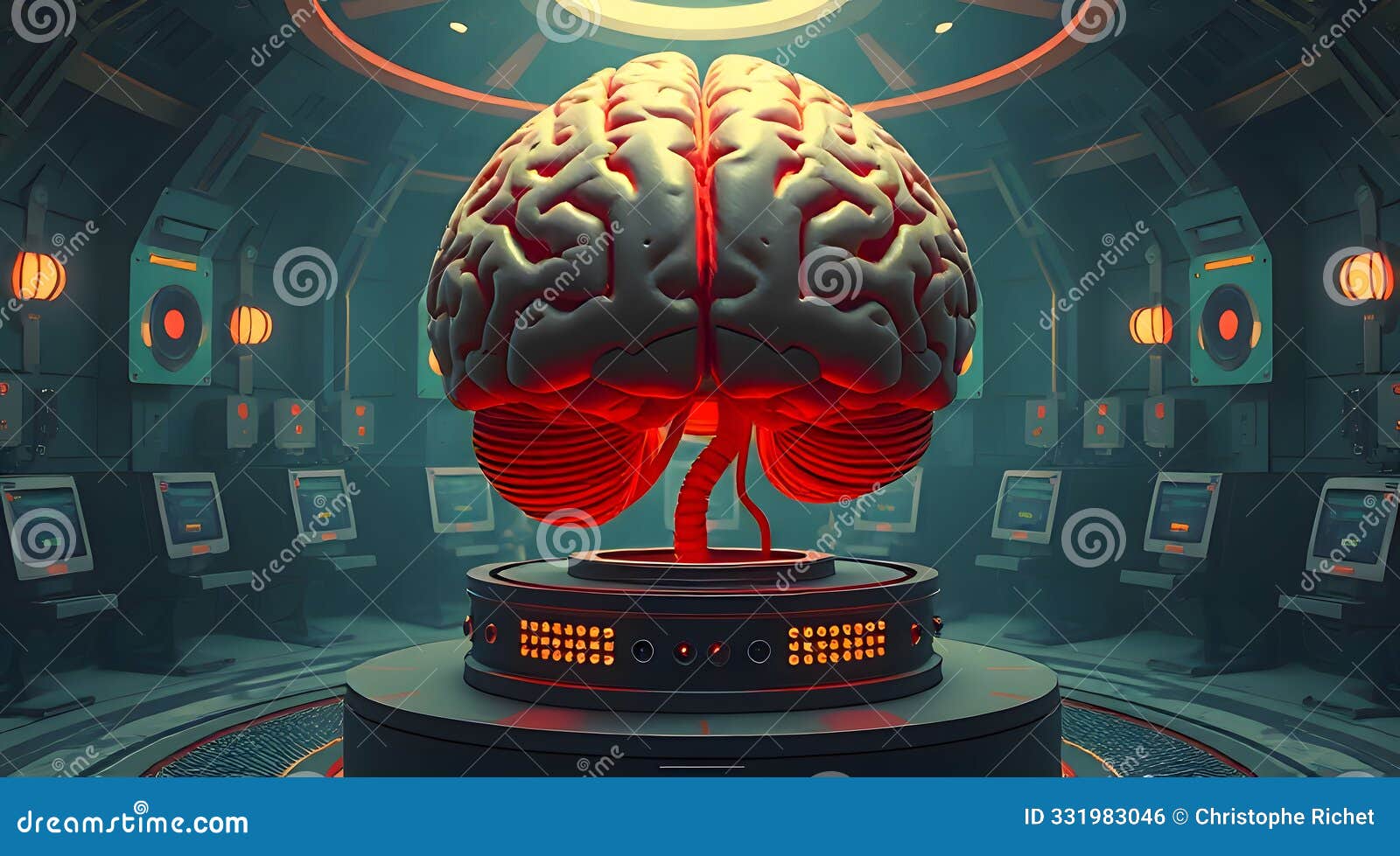 A Colossal Human Brain Connected To One or More Computers. Stock ...