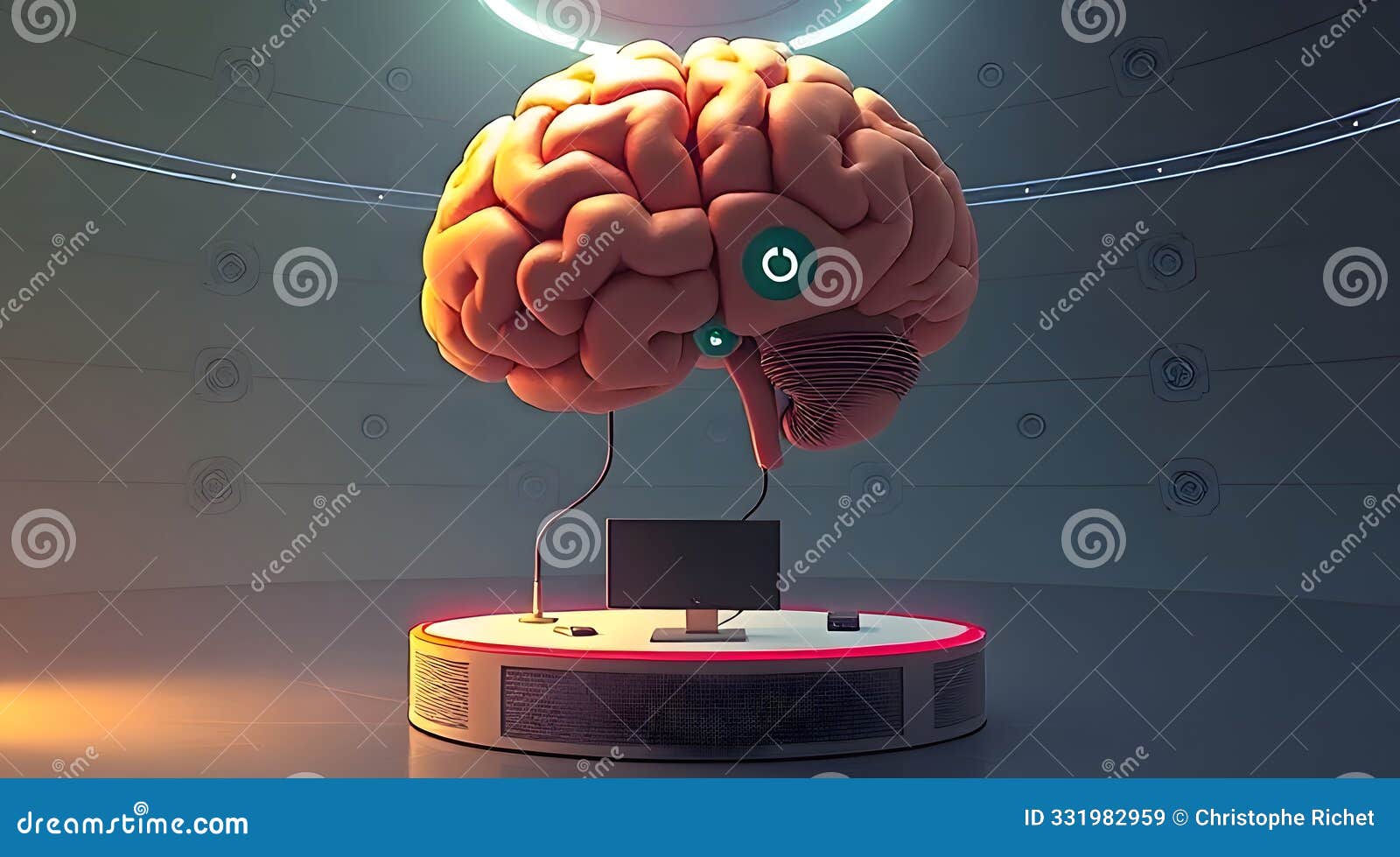 A Colossal Human Brain Connected To One or More Computers. Stock ...