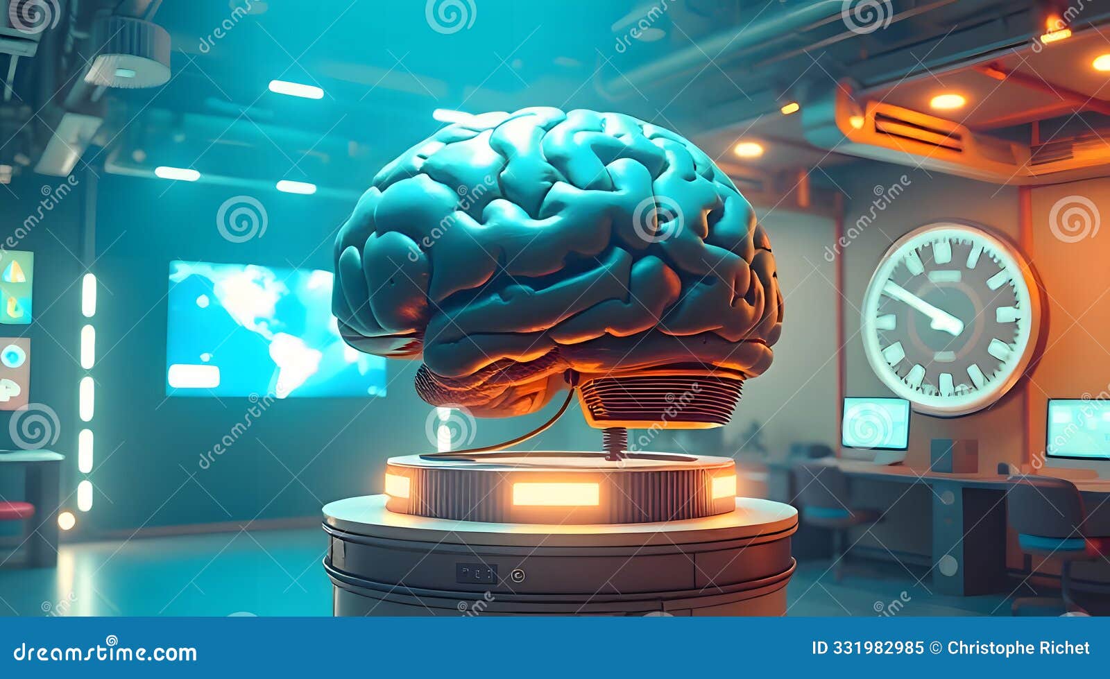 A Colossal Human Brain Connected To One or More Computers. Stock ...